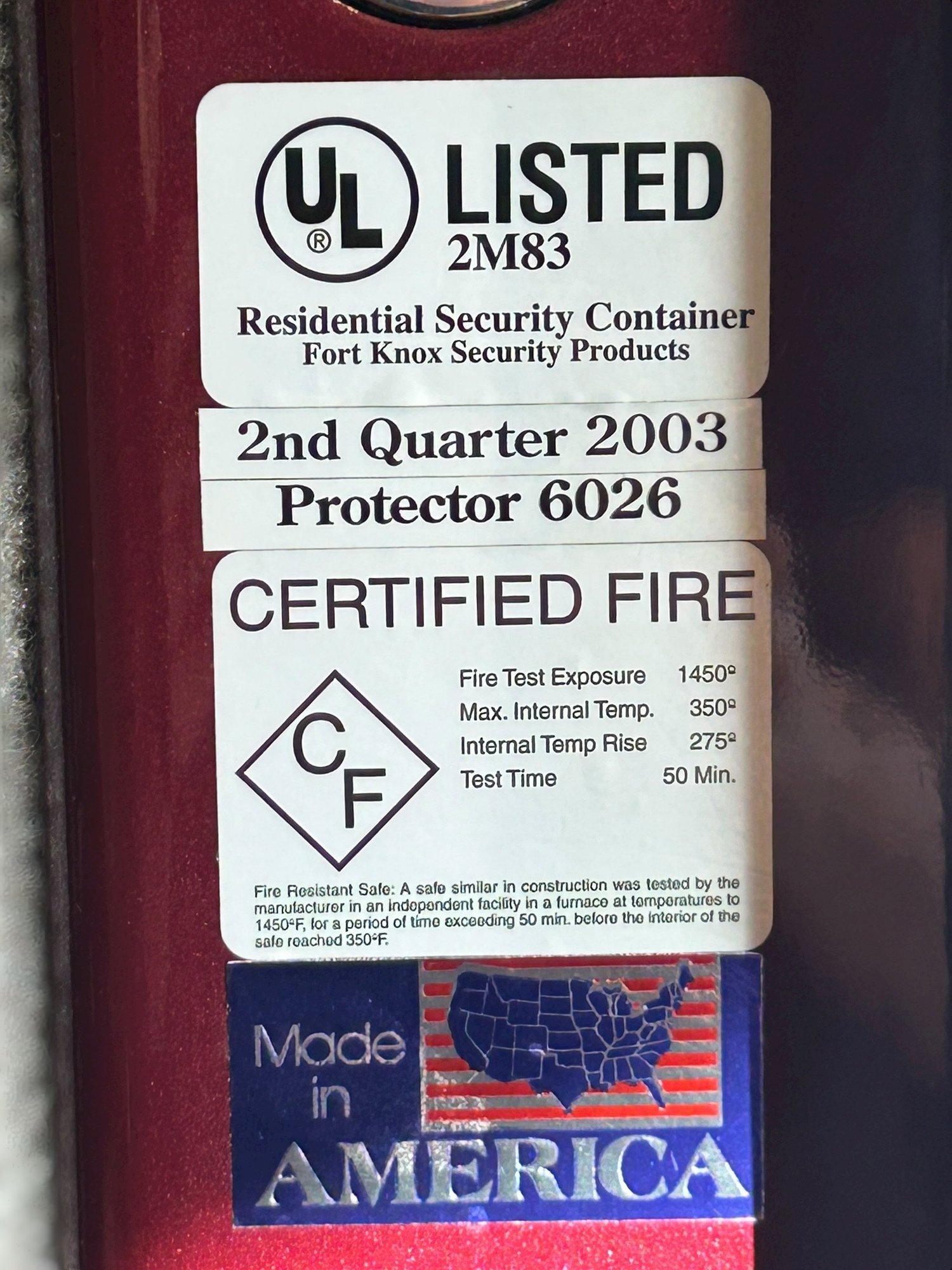 Fort Knox Burgundy Protector 6026 Gun Safe #29688 | Auctionninja.com