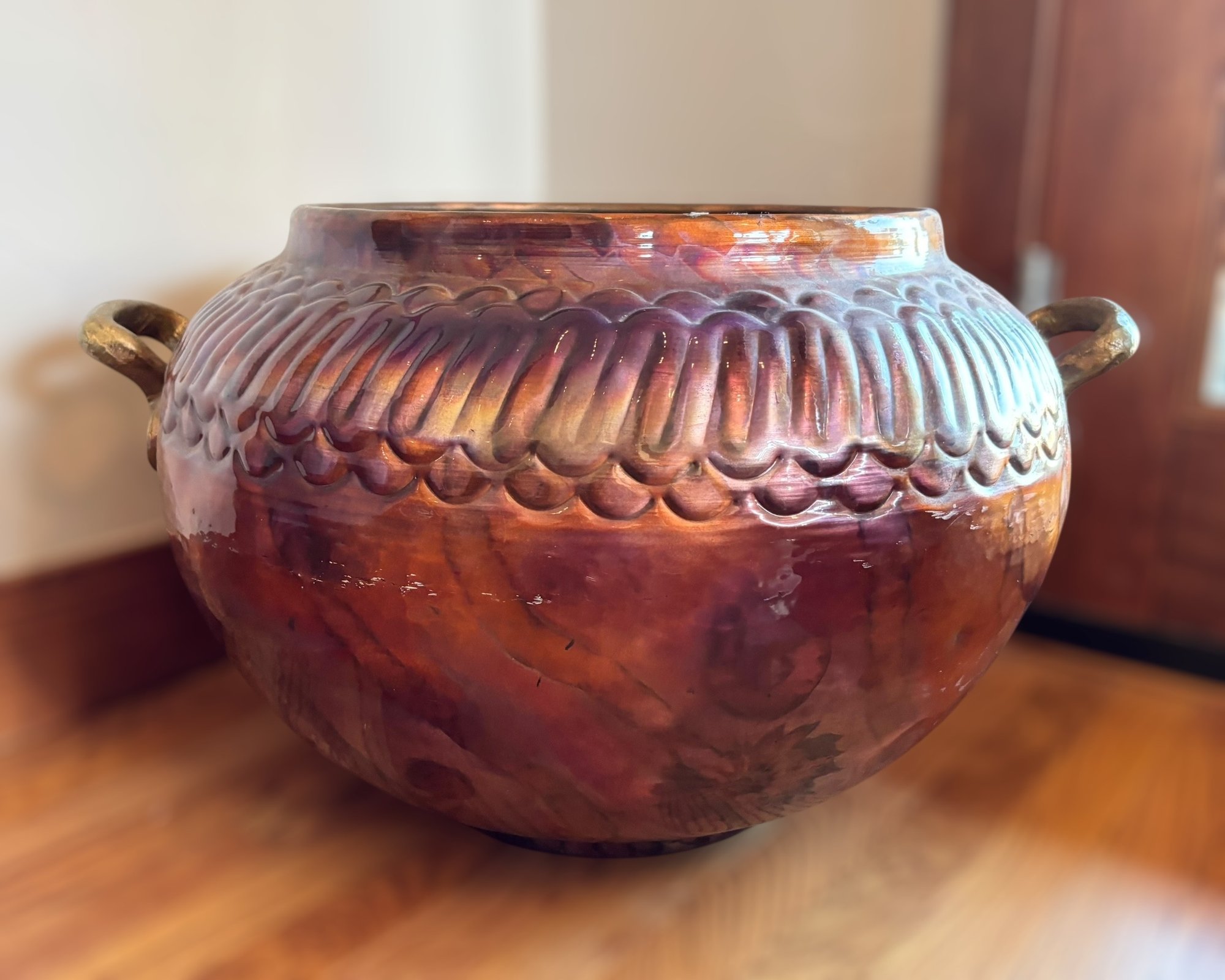 Magnificent Native American Huge Hammered Copper Cauldron W/ Handles ...
