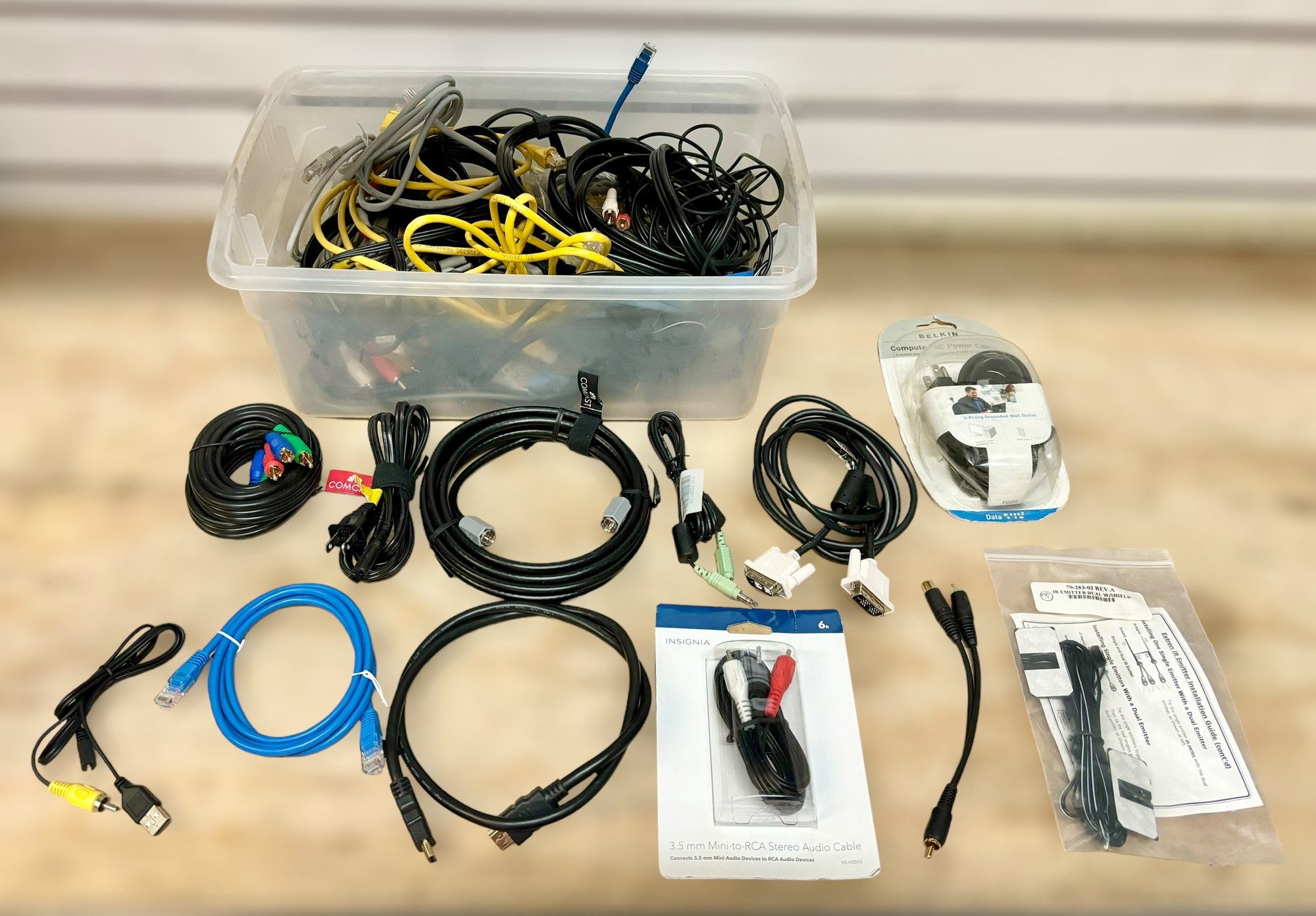 Large Assortment Of Various Cables W/ Stereo-audio Cables, Power Cables ...
