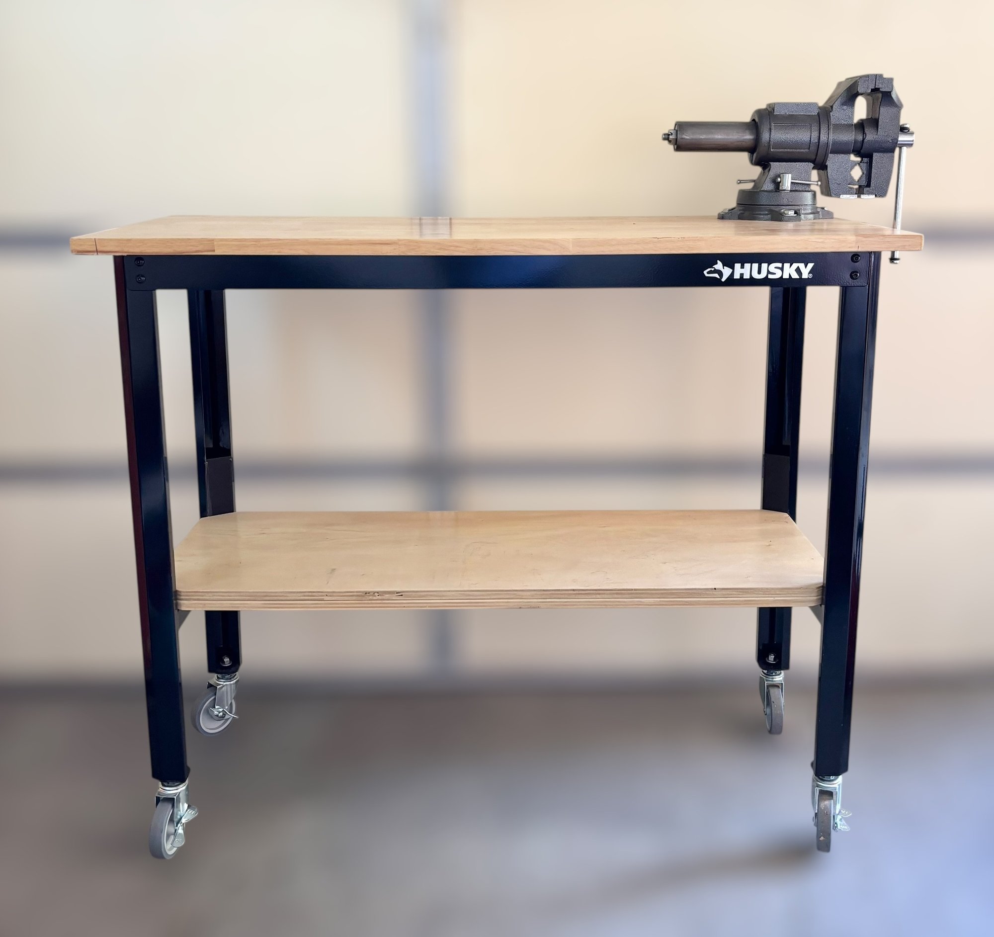 Husky Wood & Metal Rolling 2-tier Work Bench W/ Attached Vise #22113 ...