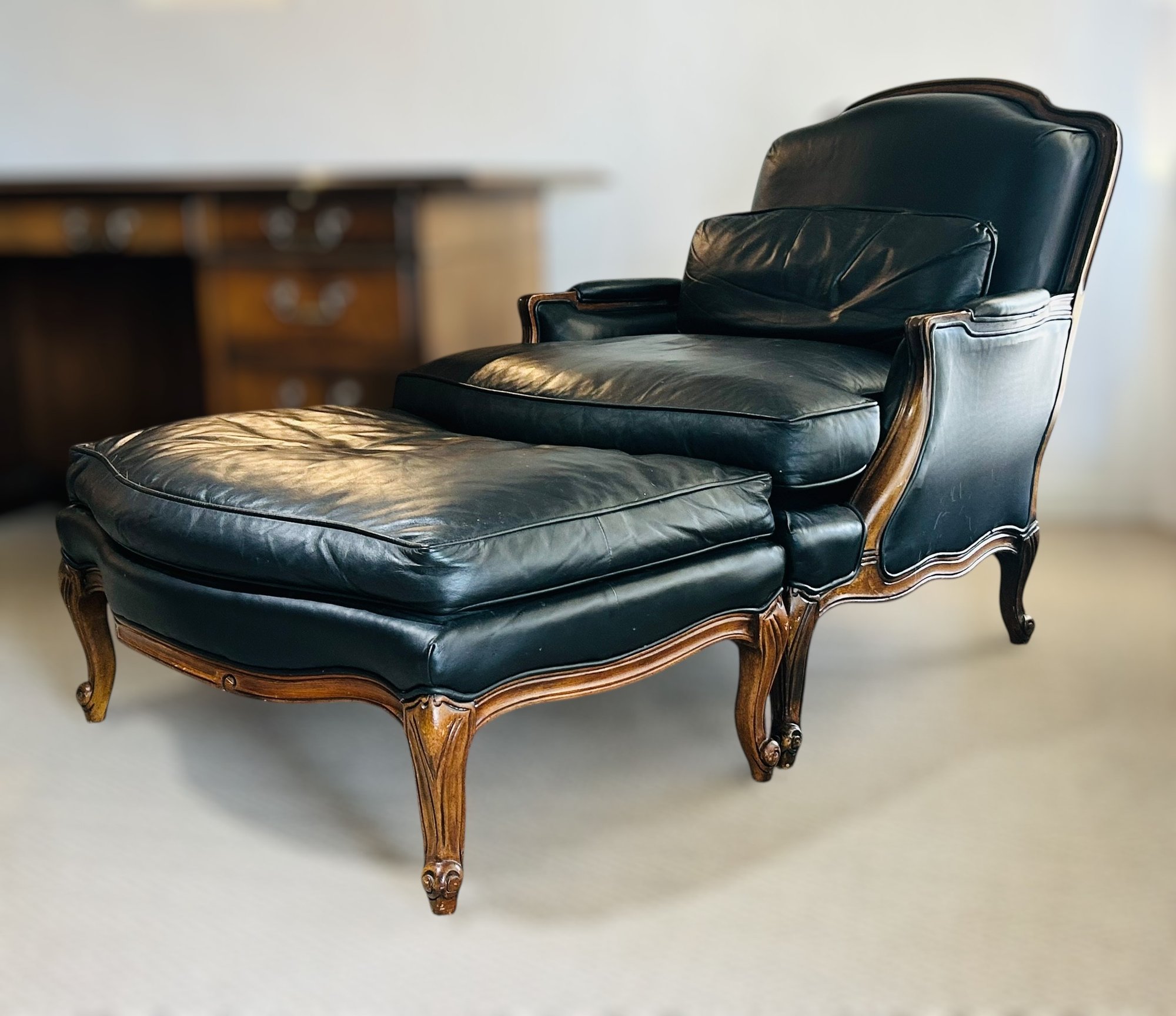 Vintage Sam Moore Black Leather Loius VX Style French Bergere Armchair ...