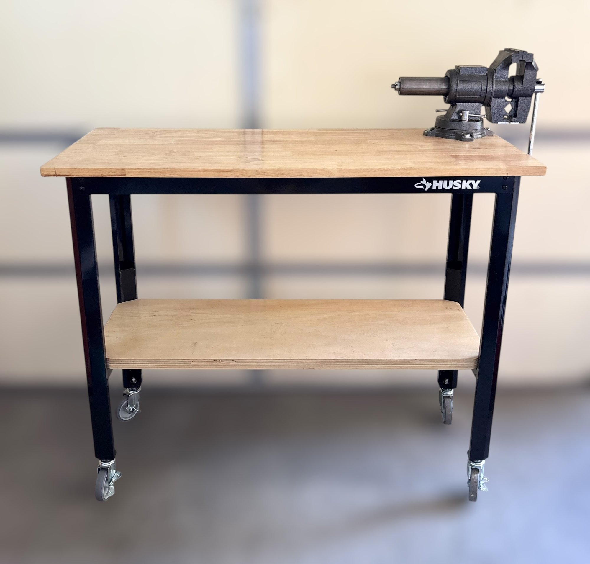 Husky Wood & Metal Rolling 2-tier Work Bench W/ Attached Vise #22113 ...