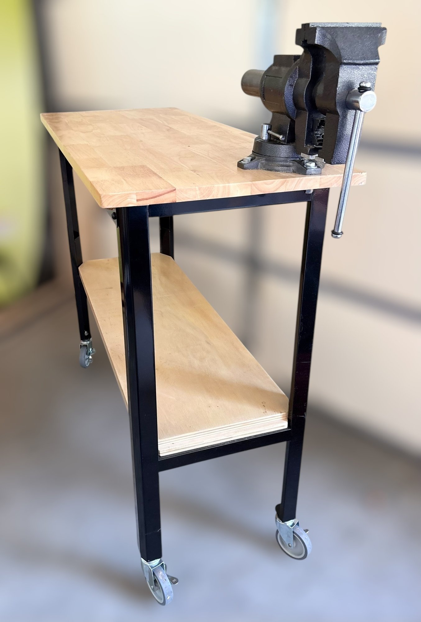 Husky Wood & Metal Rolling 2-tier Work Bench W/ Attached Vise #22113 ...
