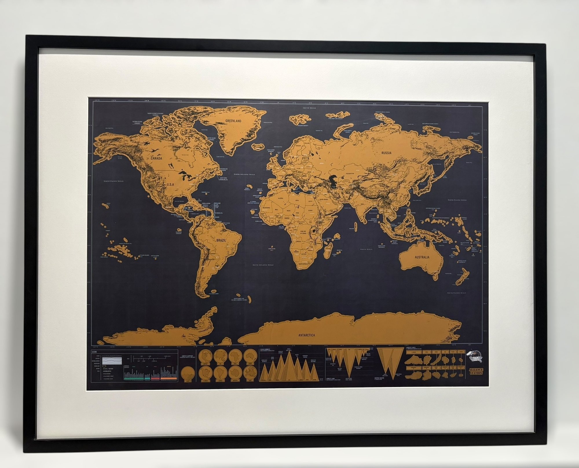 Alliance Station Framed Deluxe Scratch Map - X-Large World Travel Map ...