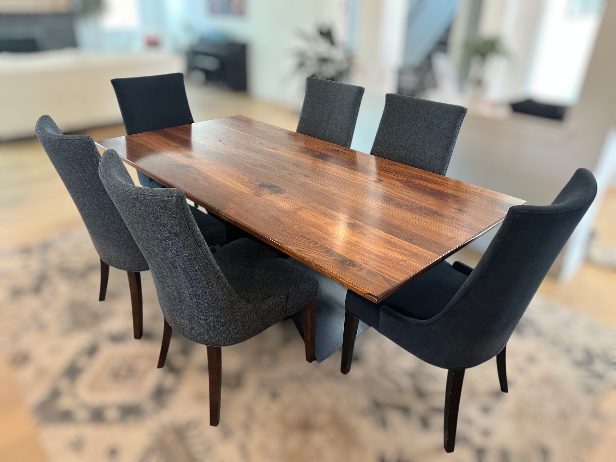 Arhaus Jacob Walnut Dinning Table With Vertex Base & Bassett Benchmade ...
