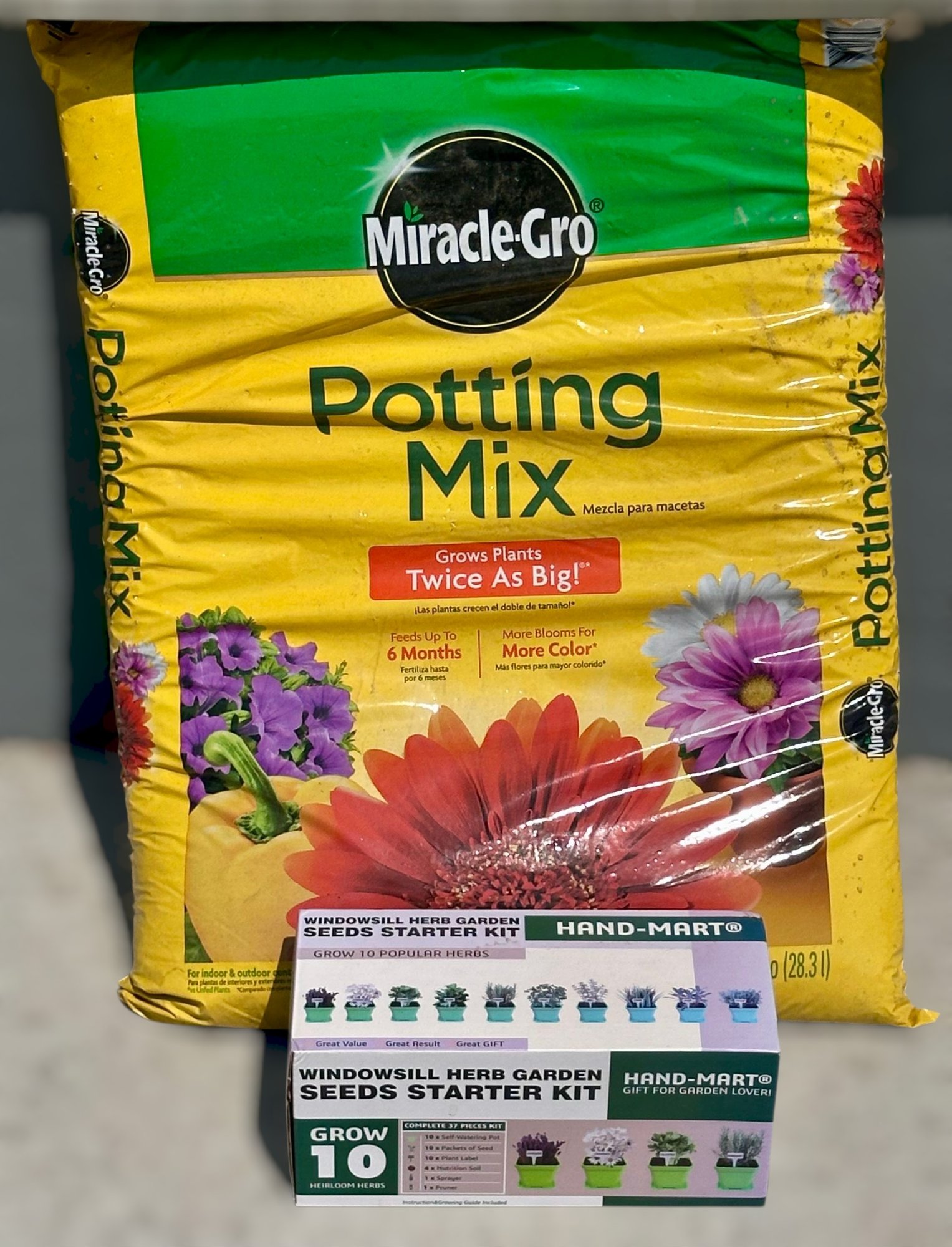 Windowsill Herb Garden Seed Kit And Miracle Grow Potting Mix #24332 ...