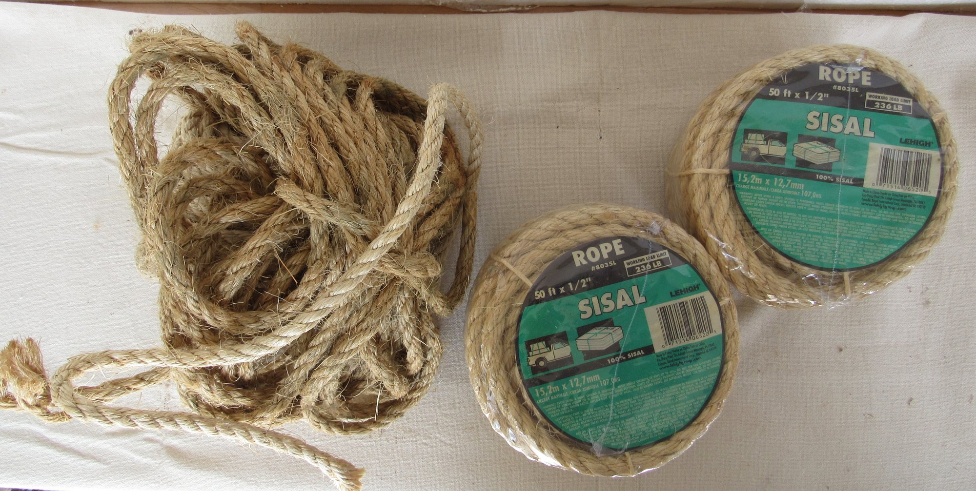 Sisal Rope 50ft X 1/2" 3 Rolls 1 Is Opened #3046 | Auctionninja.com