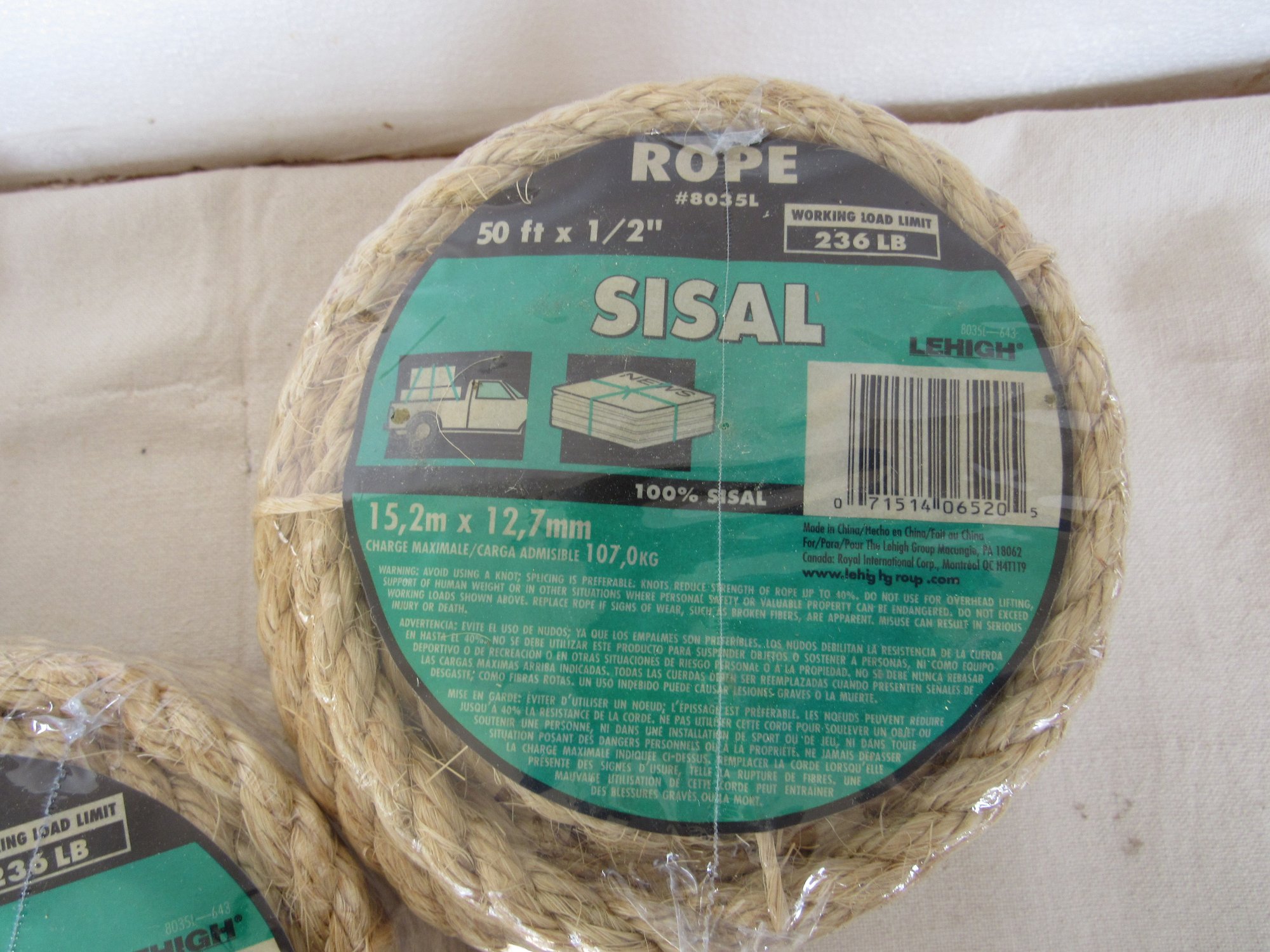 Sisal Rope 50ft X 1/2" 3 Rolls 1 Is Opened #3046 | Auctionninja.com