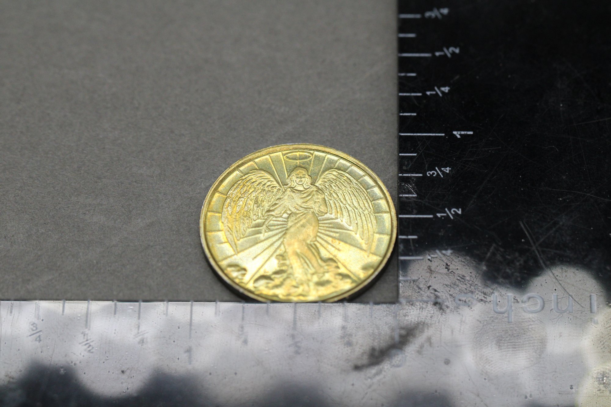 Gold Tone Angel Token Medallion Guardian Angel Design Spiritual Pocket ...