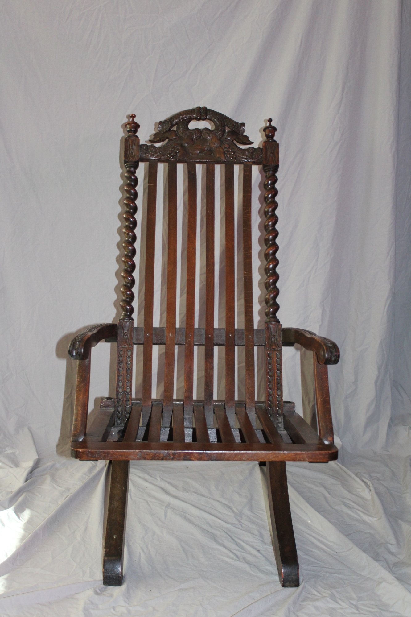 Victorian Folding Garden Chair - Hand-Carved Wood With Barley Twist ...