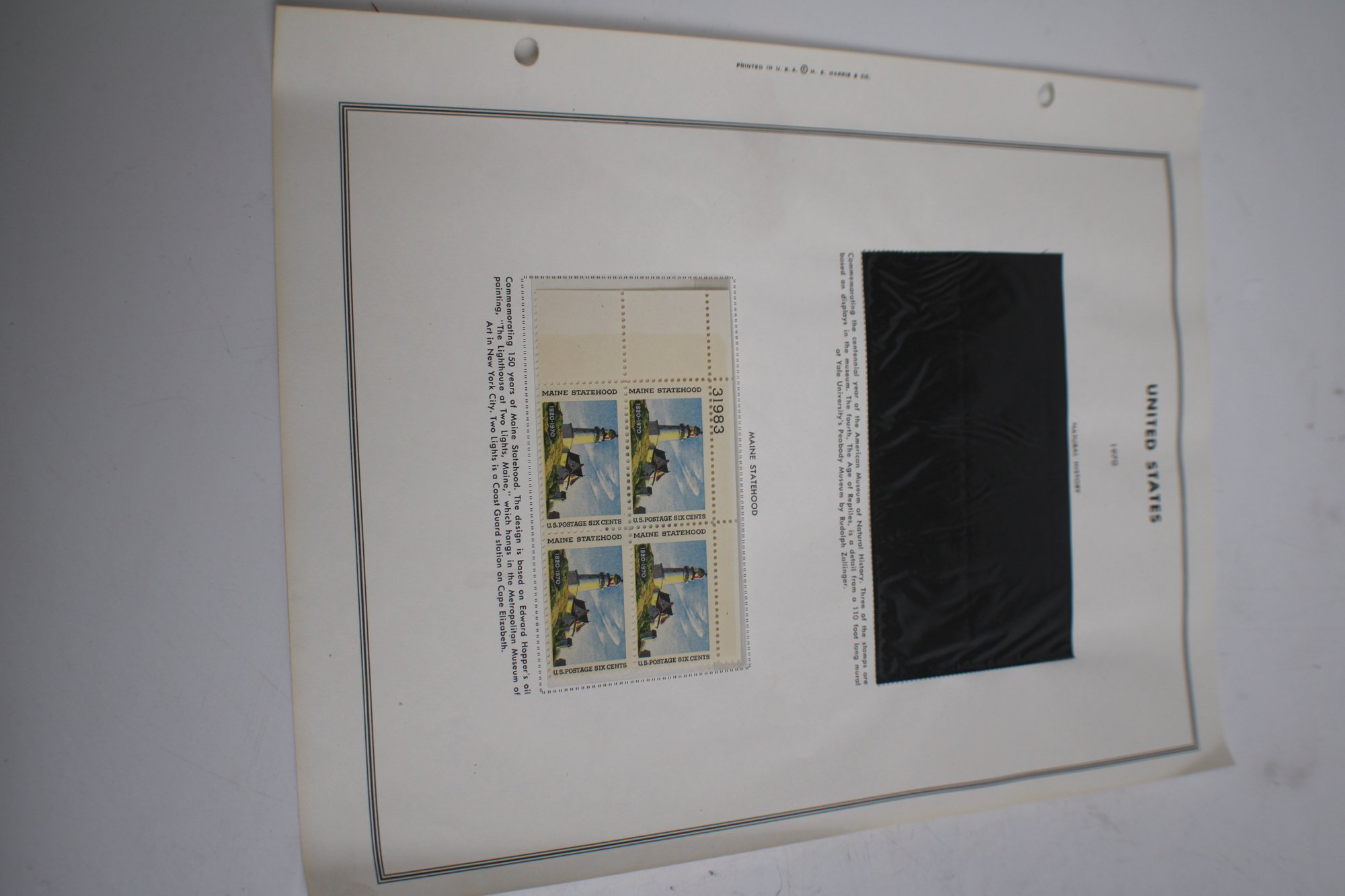 1970 Maine Statehood Commemorative Stamp Block Edward Hoppers ...