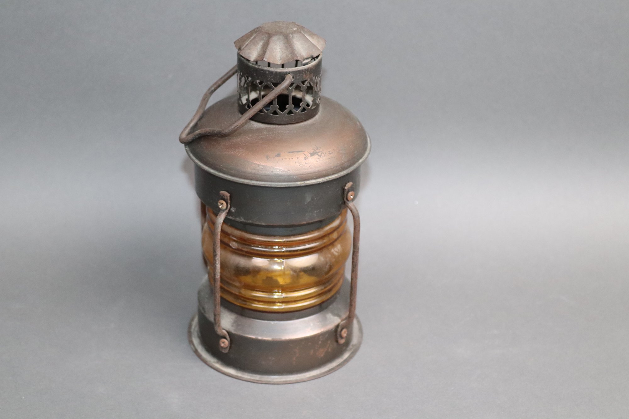 Antique Maritime Copper Lantern With Amber Glass Globe Rustic Nautical ...