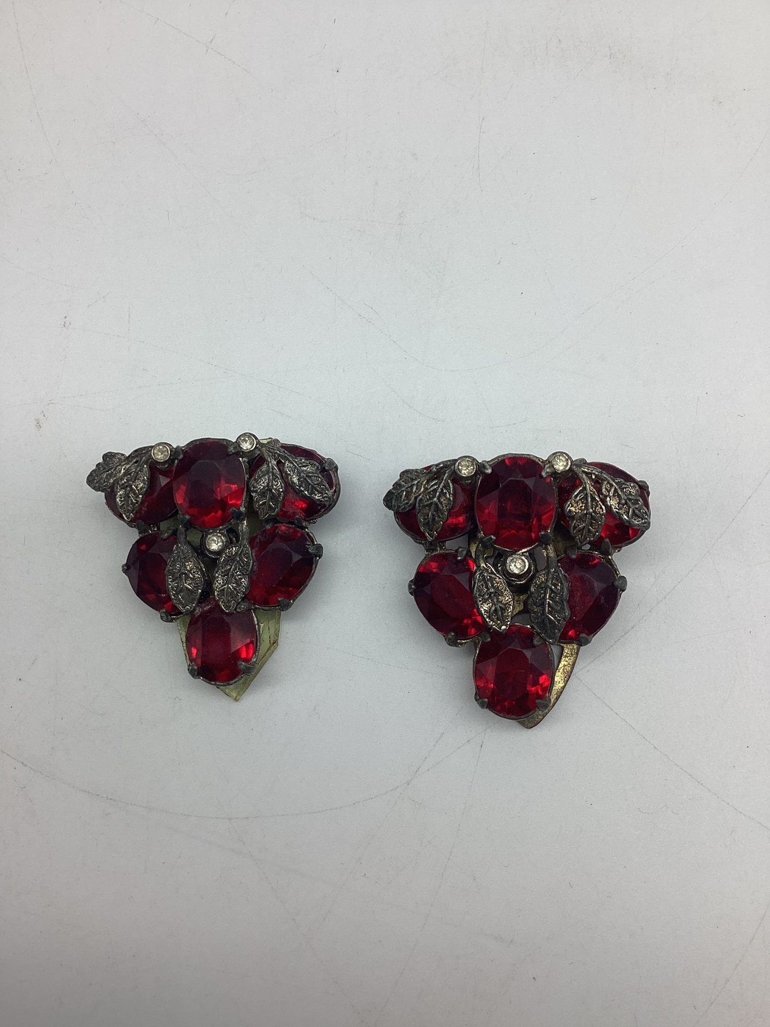 Vintage Red Rhinestone Dress Clips With Leaf Detailing Ornate ...