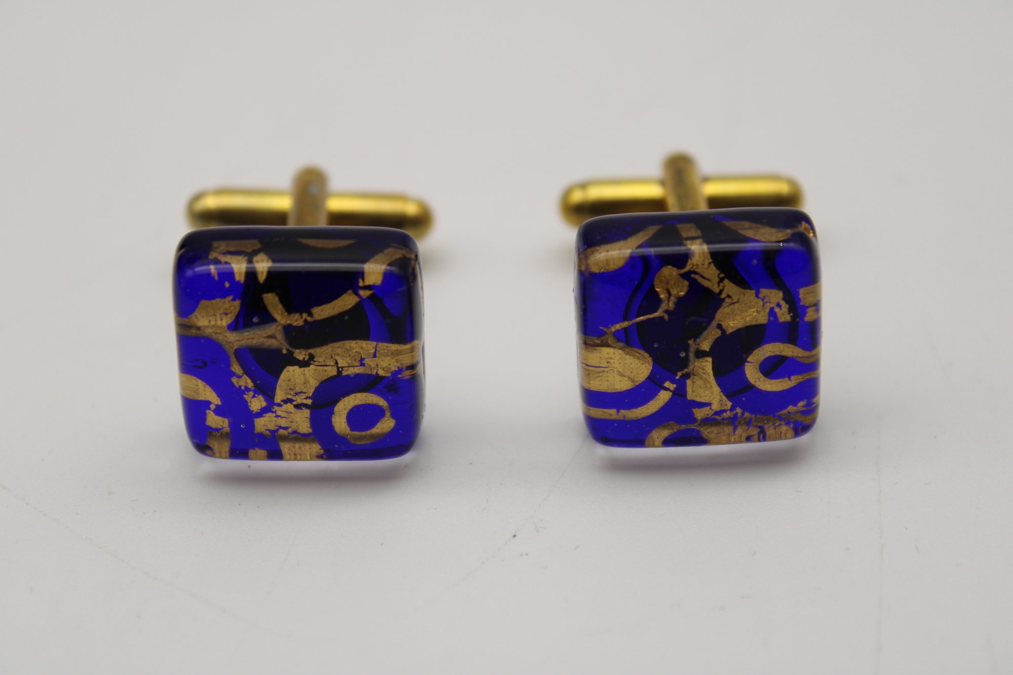 Elegant Cobalt Blue And Gold Glass Cufflinks, Unique Artisan Design ...