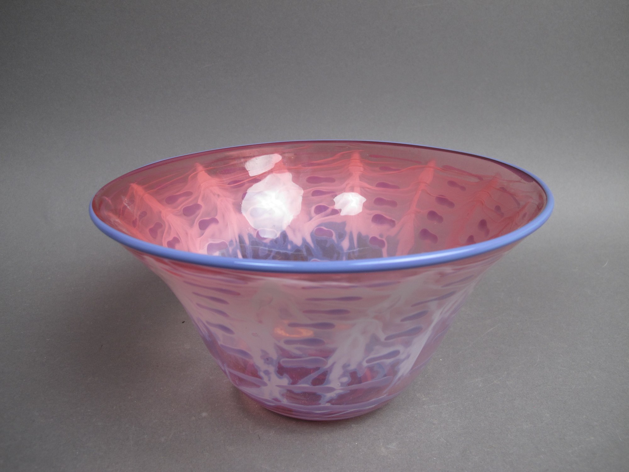 Signed Murano Glass Bowl - Handblown Swirl Design In Pink, White, And ...