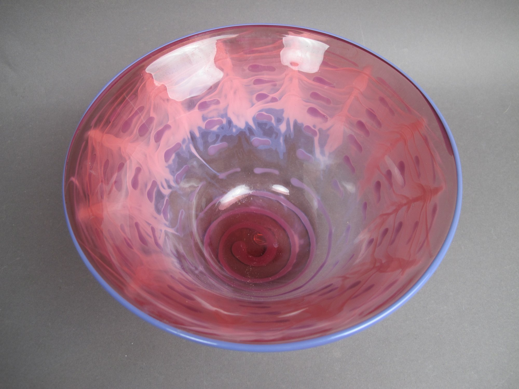Signed Murano Glass Bowl - Handblown Swirl Design In Pink, White, And ...