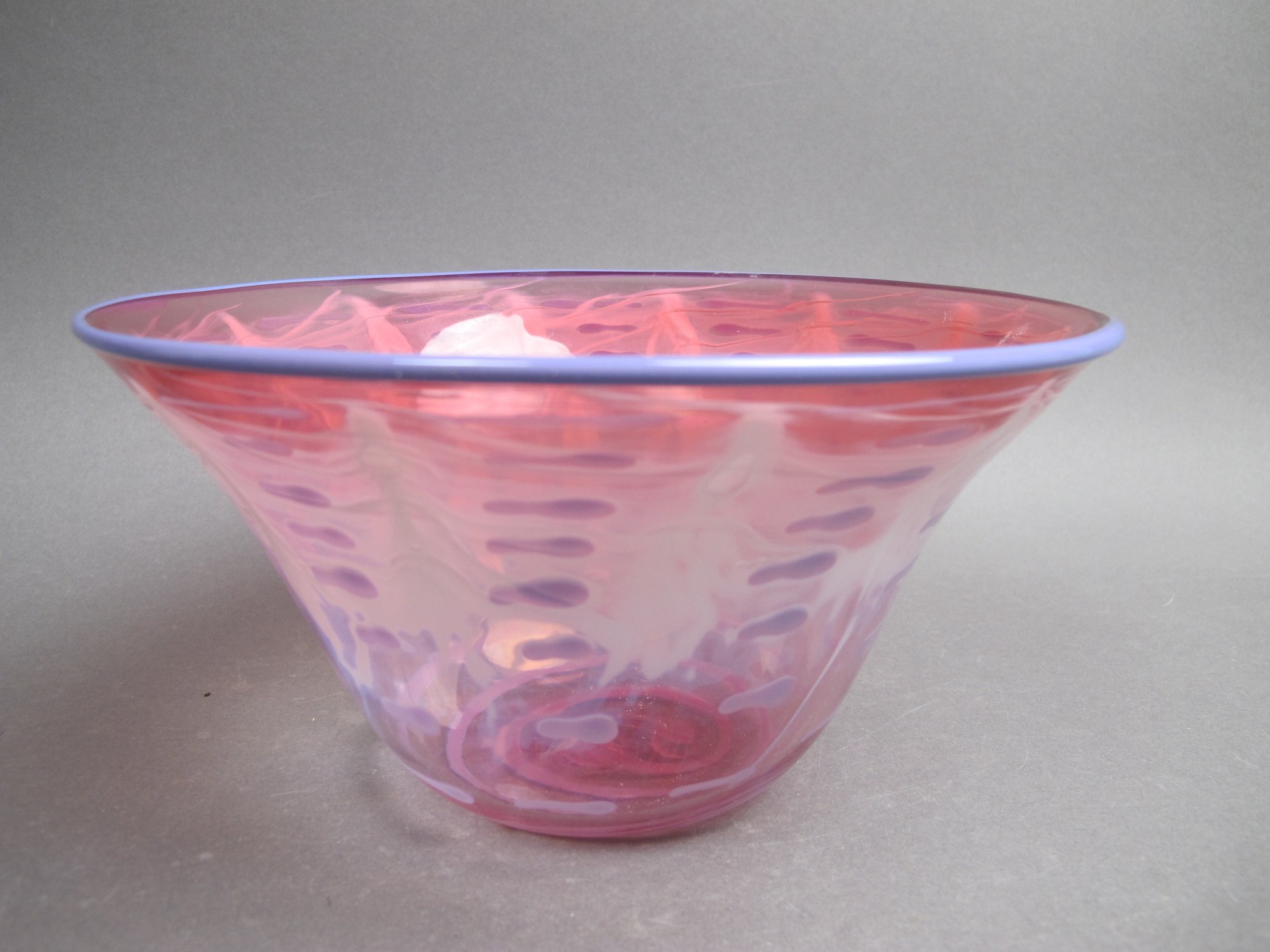 Signed Murano Glass Bowl - Handblown Swirl Design In Pink, White, And ...