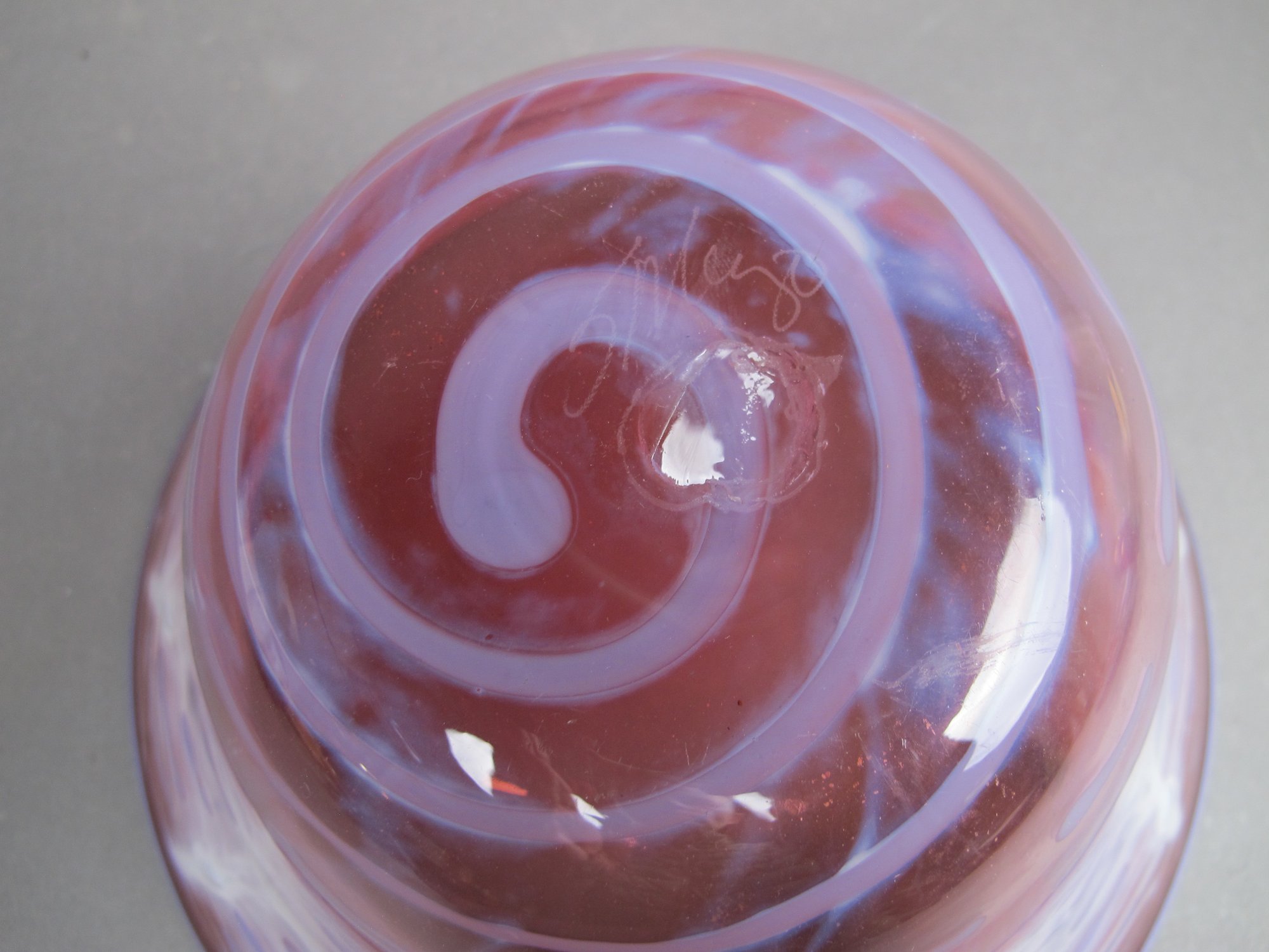 Signed Murano Glass Bowl - Handblown Swirl Design In Pink, White, And ...