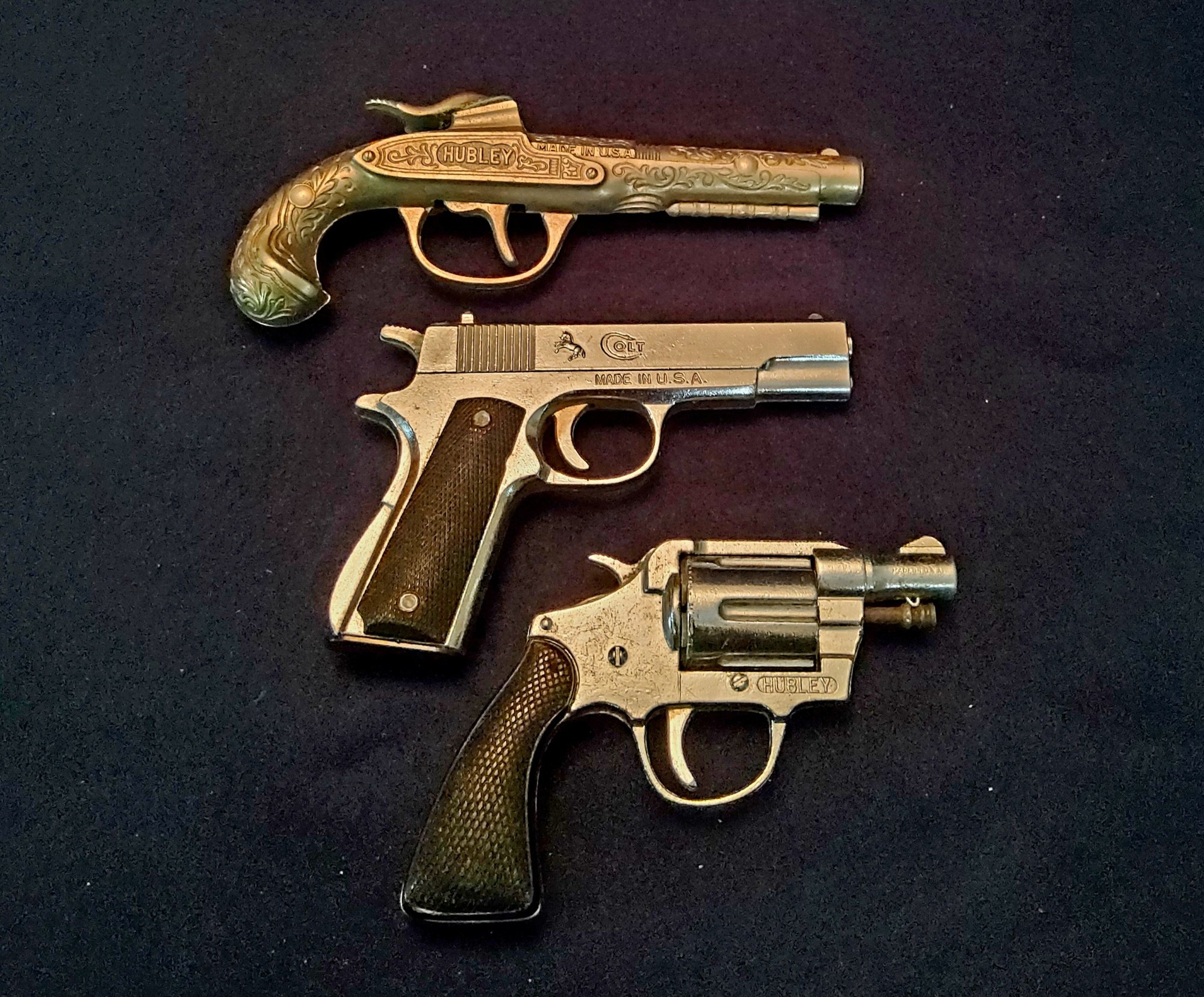 (B36) Lot Of 3 Vintage 50s Cap Guns #1 Hubley Colt 1911, #2 Hubley Colt ...
