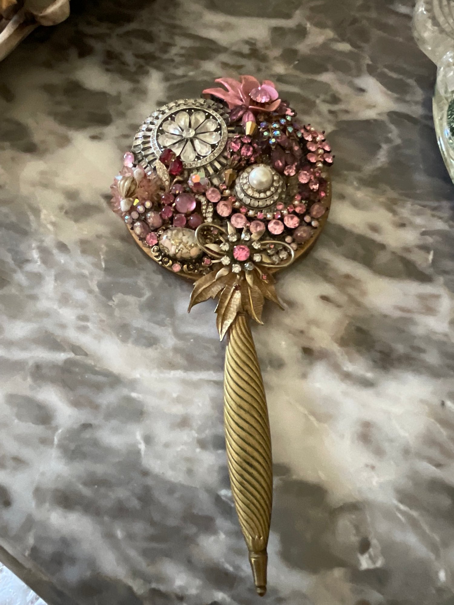 Beautiful Vintage Fancy Jeweled Hand Mirror #2822 | Auctionninja.com