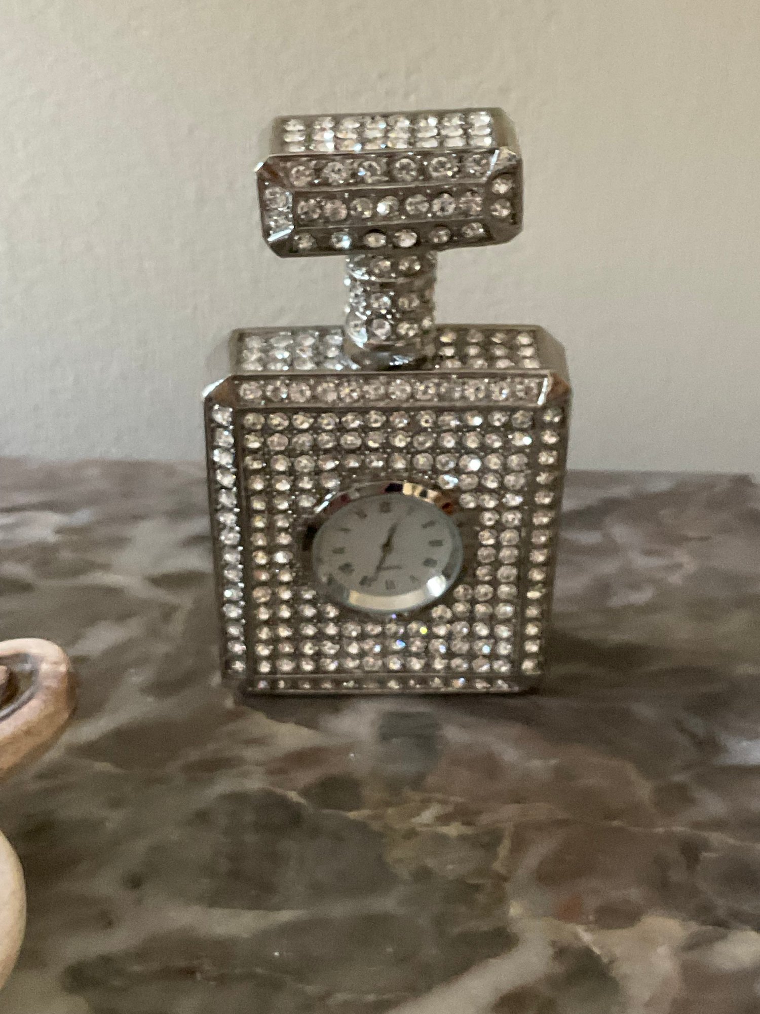 Fancy Jeweled Vanity Tabletop Perfume Bottle Shaped Clock #2824 ...