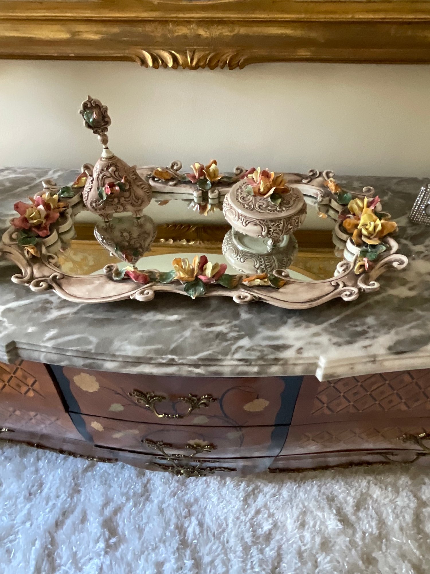 Beautiful Capodimonte Vanity Set - Perfume Bottle, Trinket Box ...