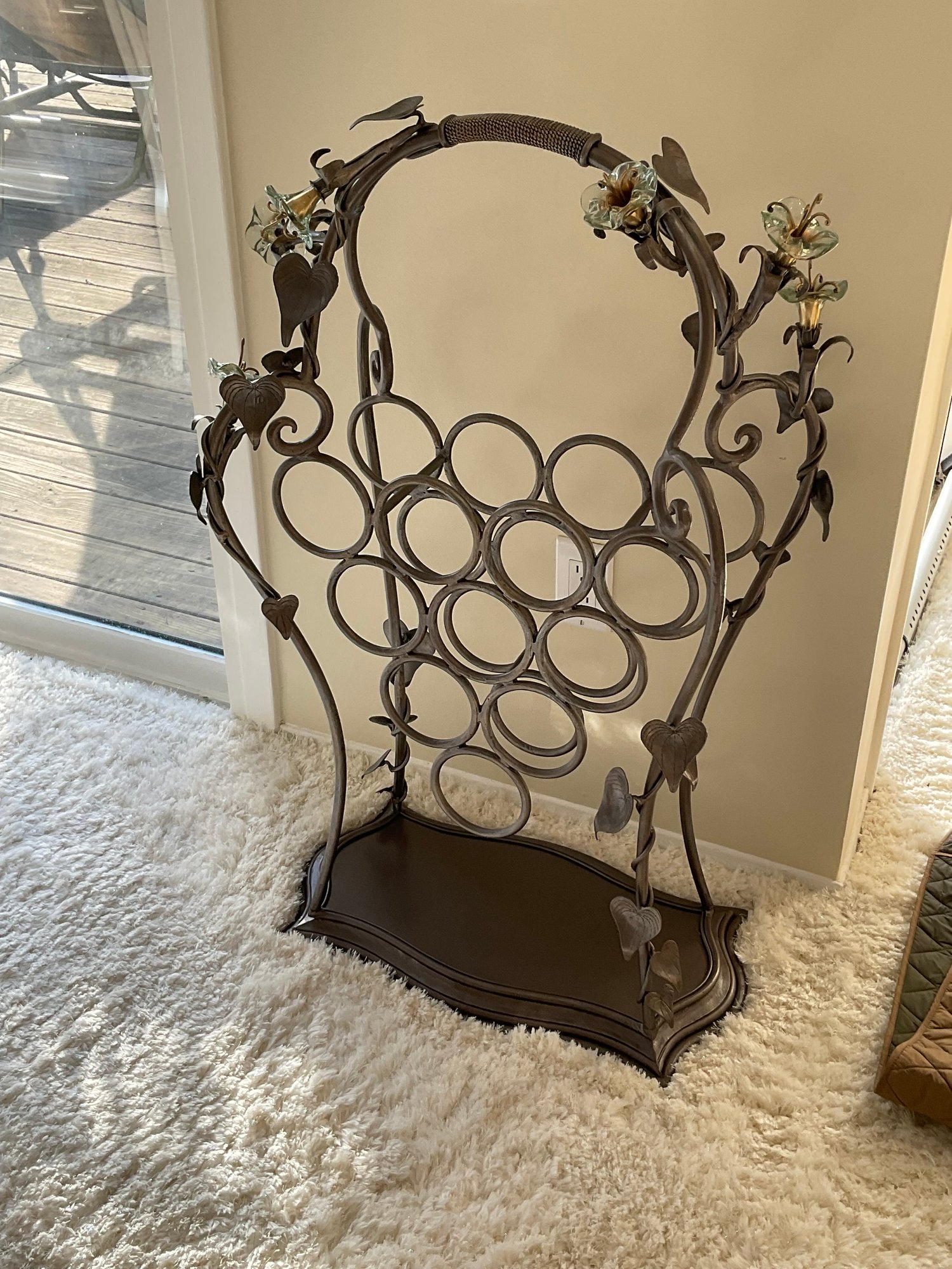 Fancy Floor Standing Ten (10) Bottle Wine Rack With Glass Flowers #2864 ...