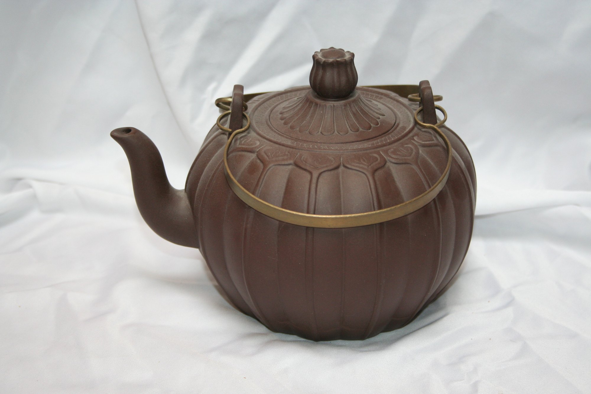 Fine Chinese Carved Melon Form Handled Brown Teapot #1400 ...