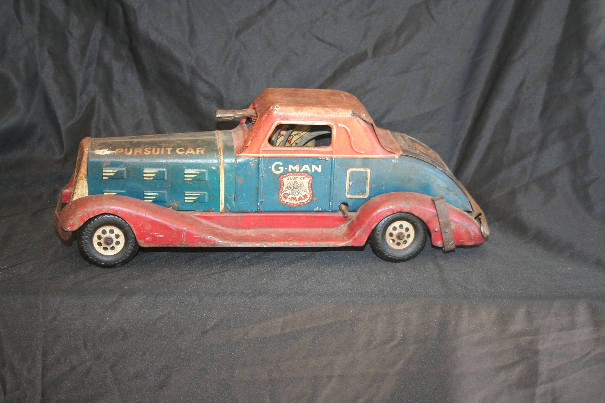 Louis Marx Wind Up G-Man Pursuit Car Litho Tin Toy Gangster Police ...