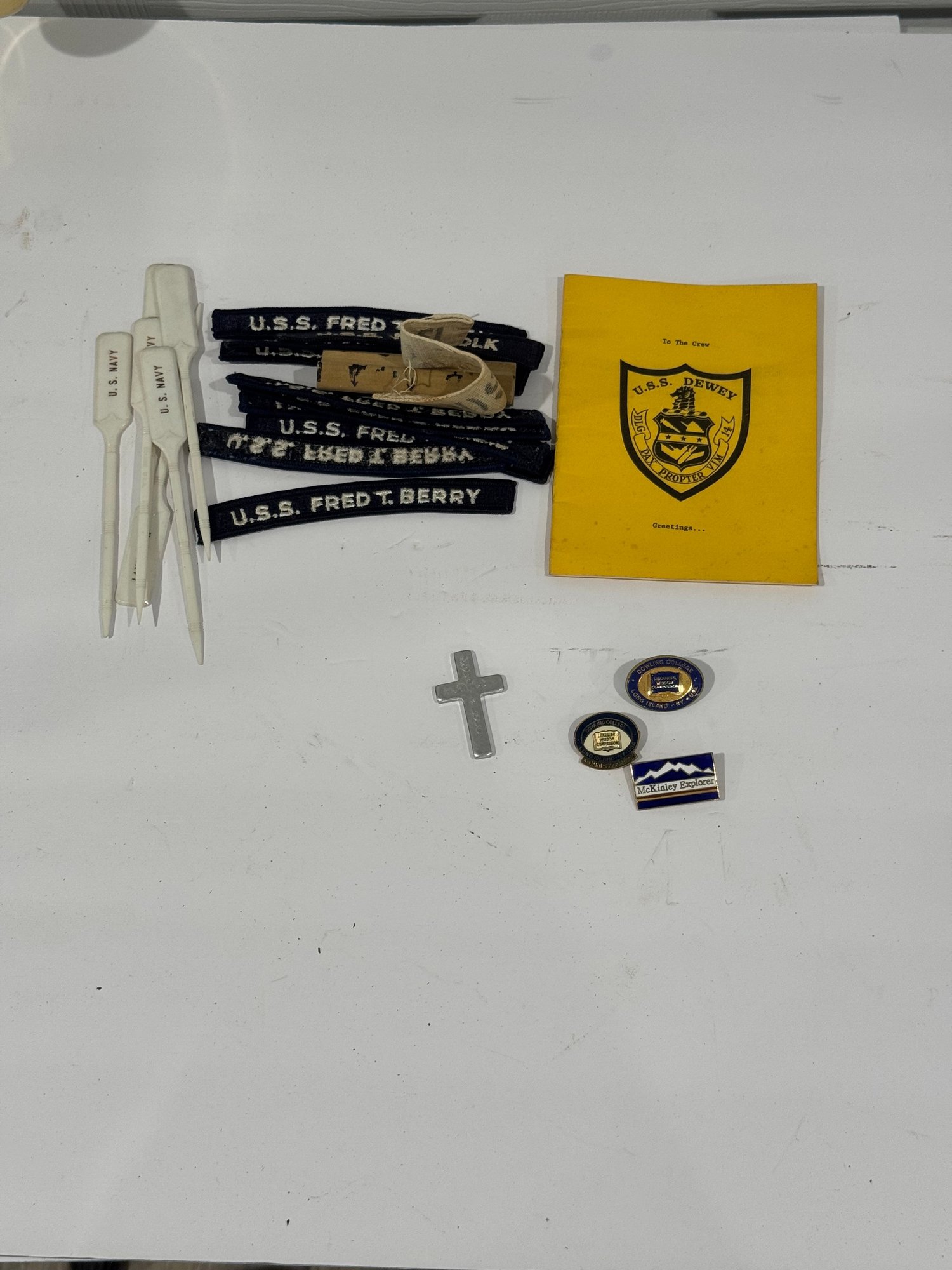 U S. Navy Ship Patches From The USS Fred T. Berry, Dowling College Pin ...