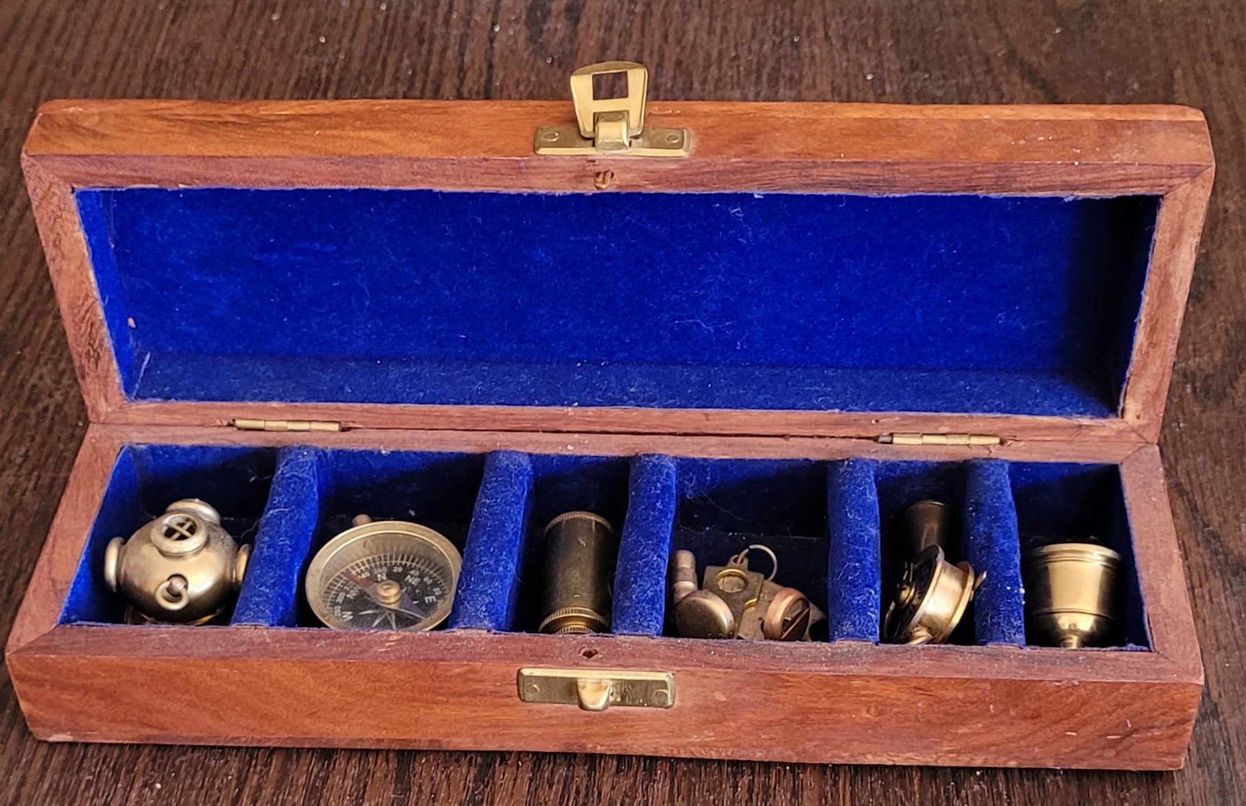 Vintage Nautical Maritime Brass Miniature 6 Pc Set In Collector Wood ...