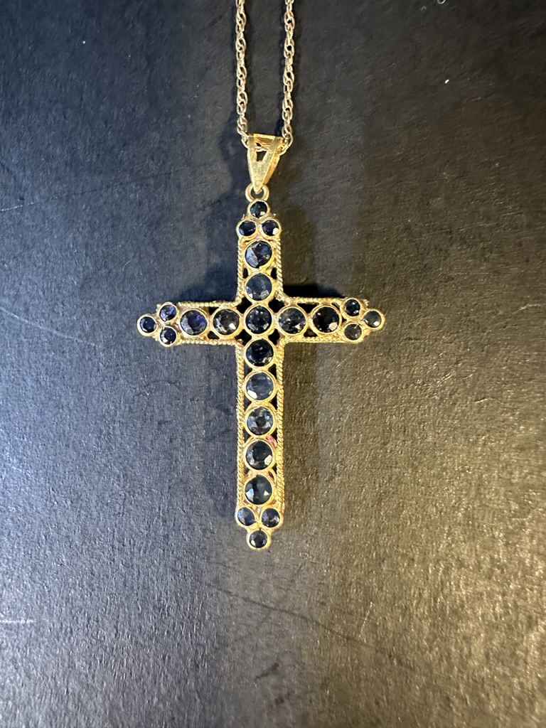 Sapphire & Ruby 18K Gold Cross Reversable #2264 | Auctionninja.com