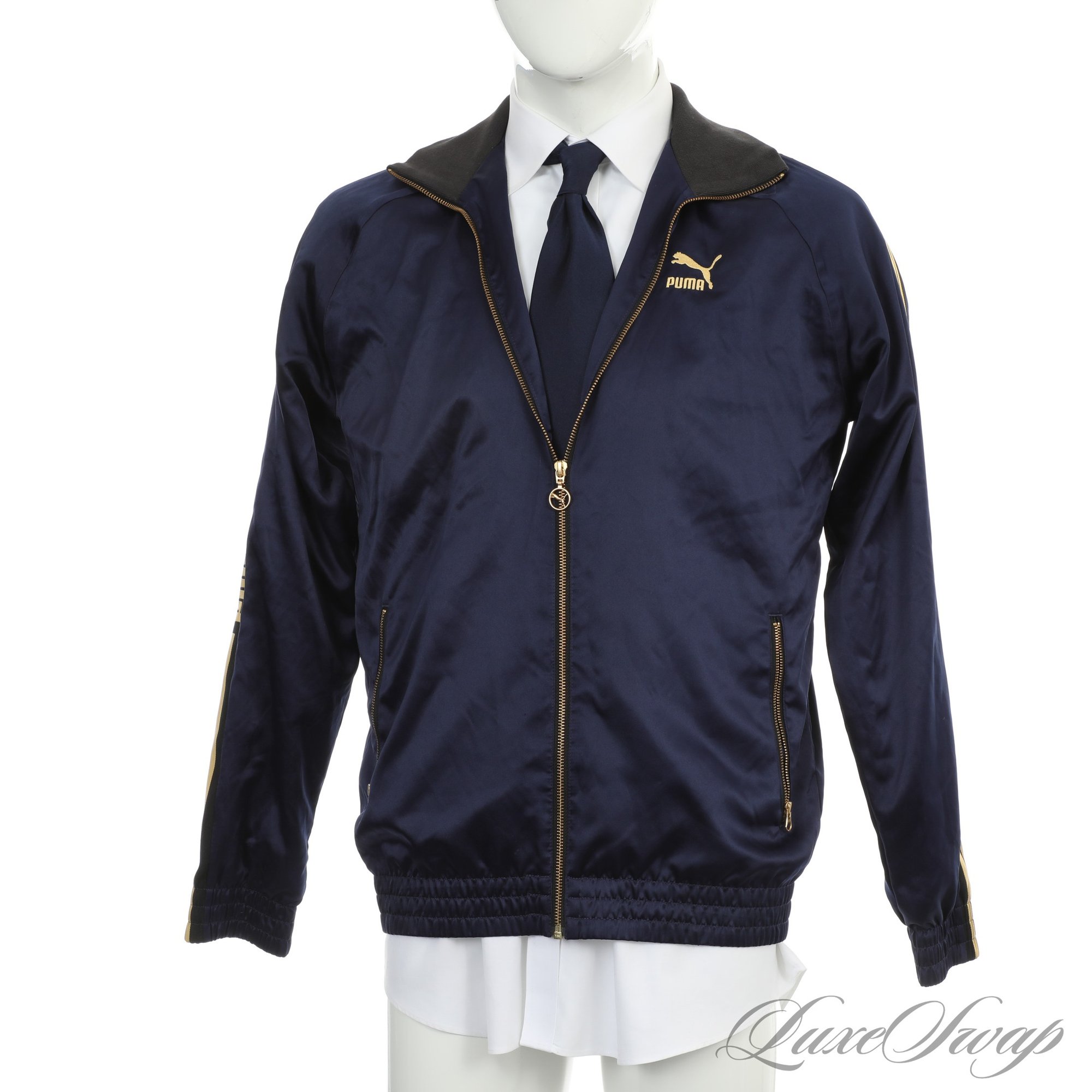 THIS GOES HARD : MENS PUMA DEEP INK BLUE GLOSSED SATIN GOLD SIDE ARM ...