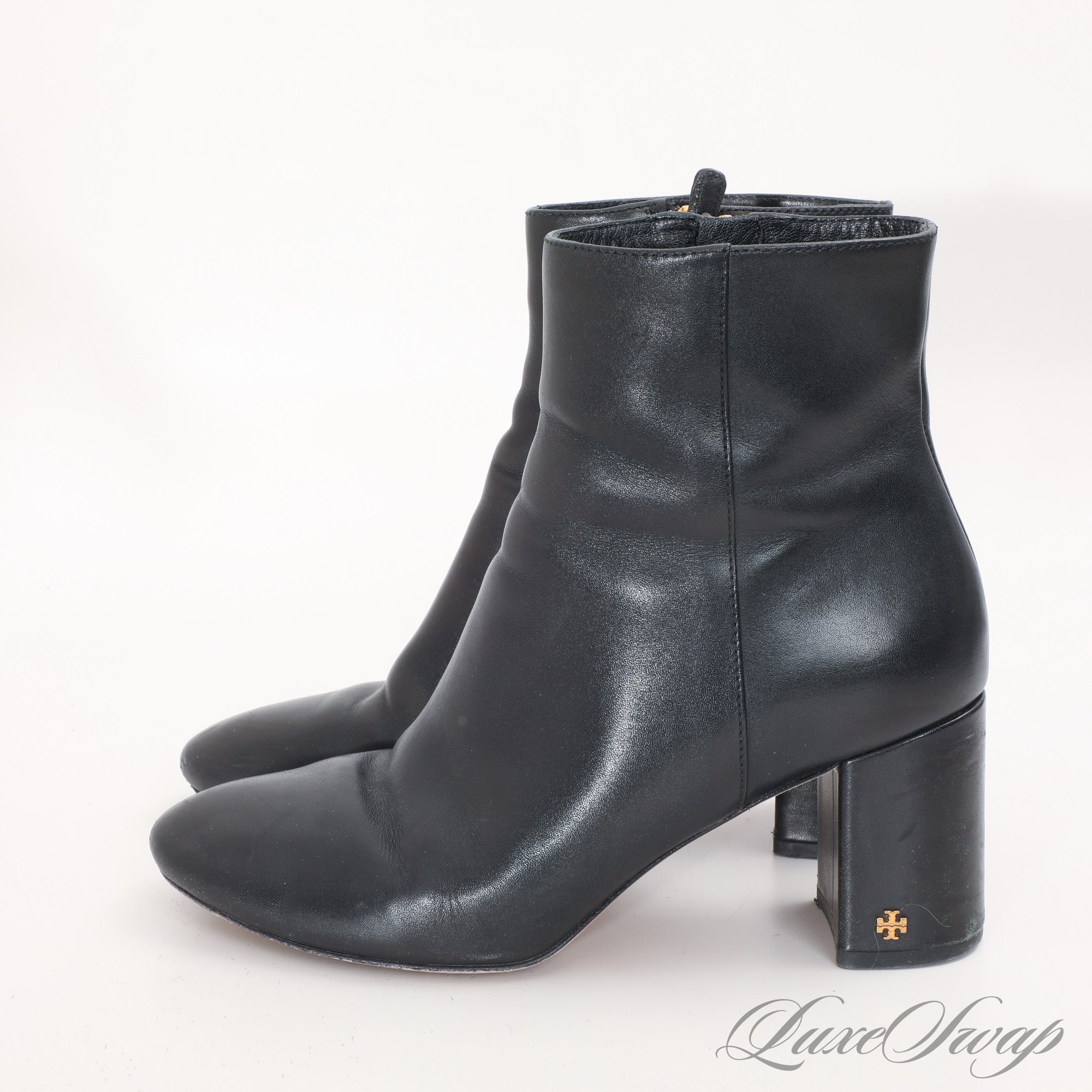 #19 NEAR MINT AND ROCK SOLID TORY BURCH BLACK NAPPA LEATHER GOLD ...