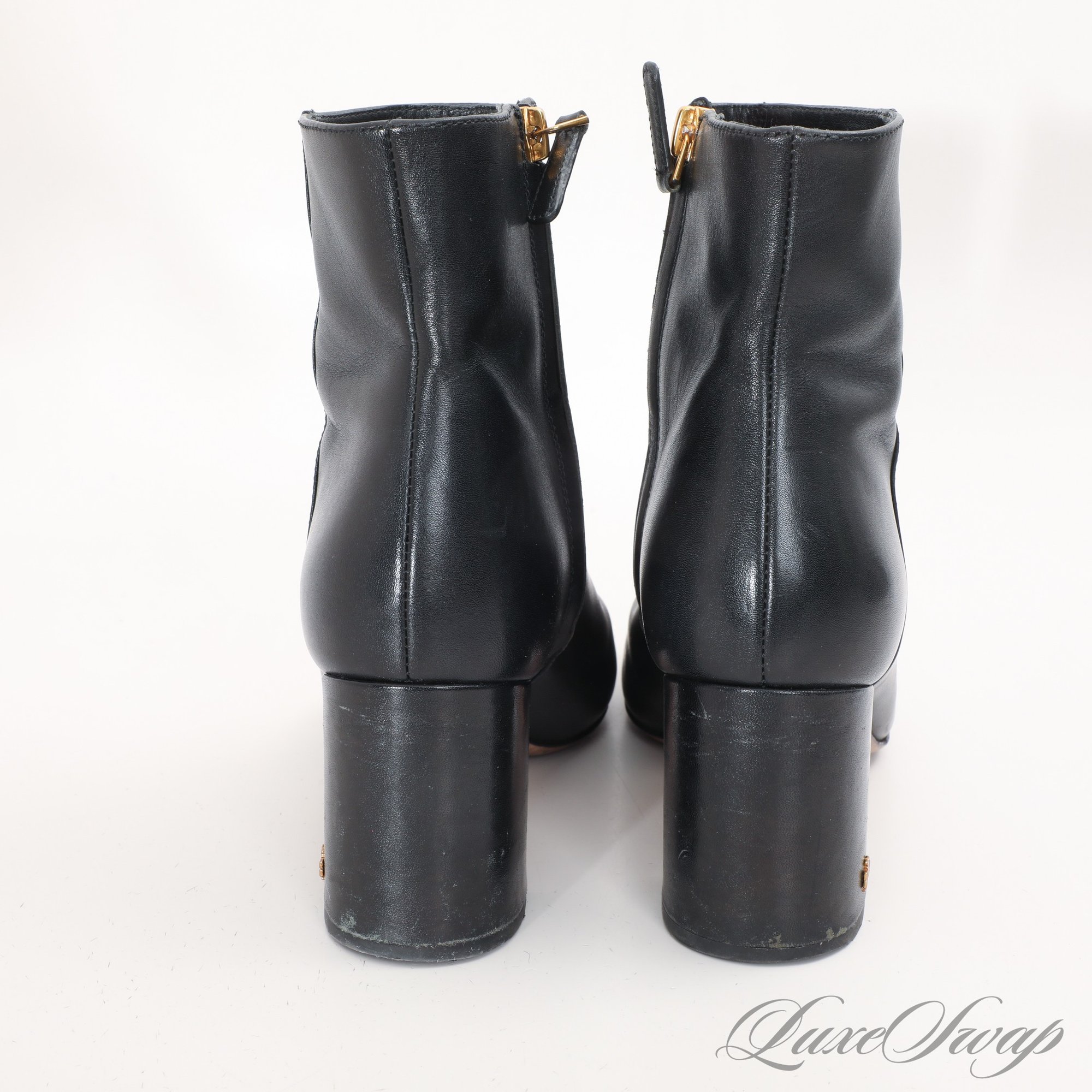 #19 NEAR MINT AND ROCK SOLID TORY BURCH BLACK NAPPA LEATHER GOLD ...