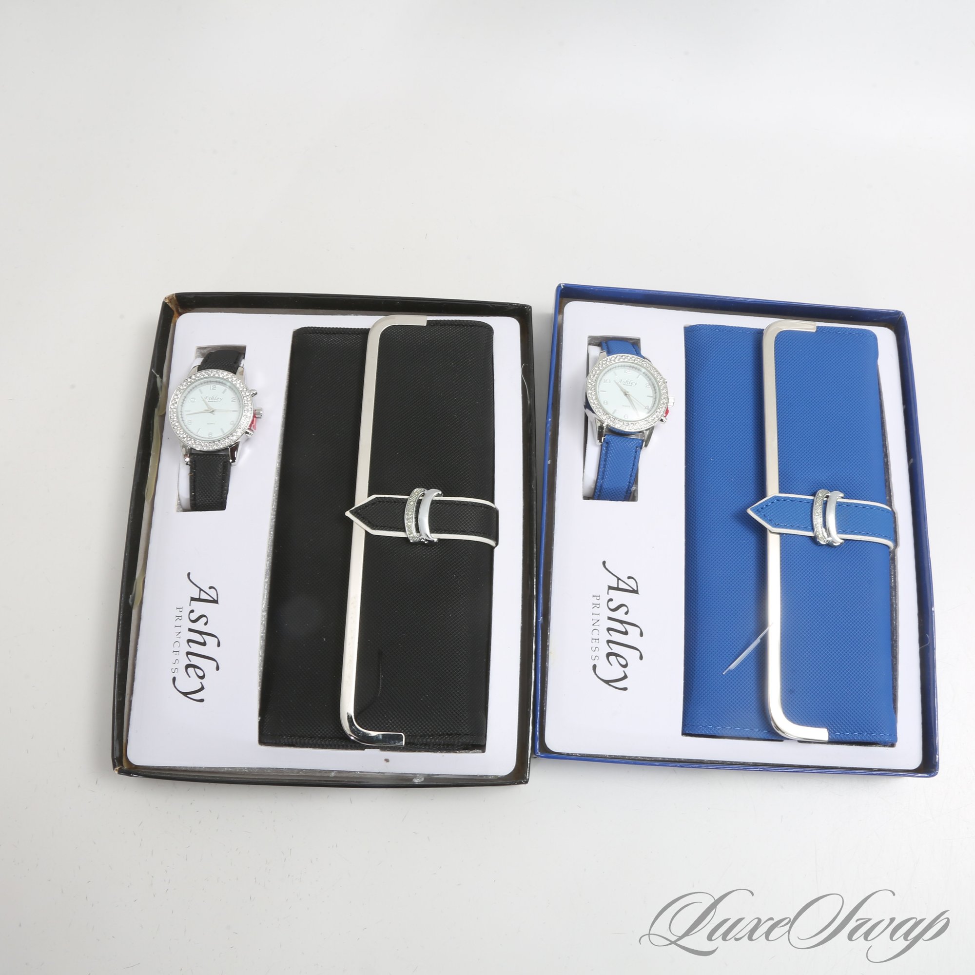 LOT OF 2 BRAND NEW IN BOX ASHLEY PRINCESS BLACK AND BLUE CRYSTAL ...