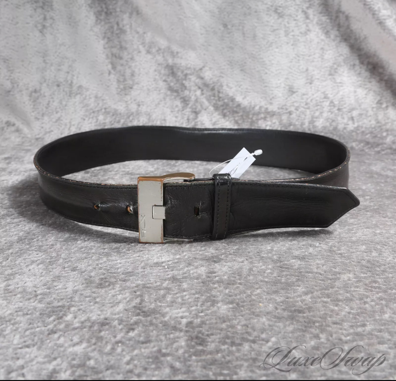 RLX Ralph Lauren Made In Italy Black Thick Wide Rugged Leather Silver ...