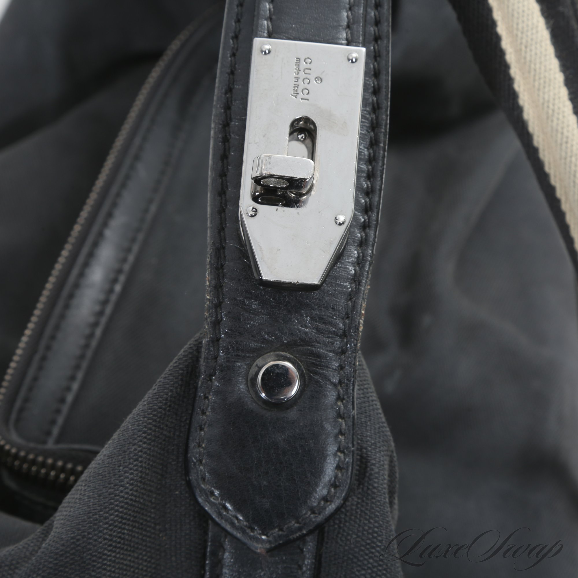 #13 THIS THING IS HUGE! MASSIVE GUCCI MADE IN ITALY BLACK PIQUE CANVAS ...