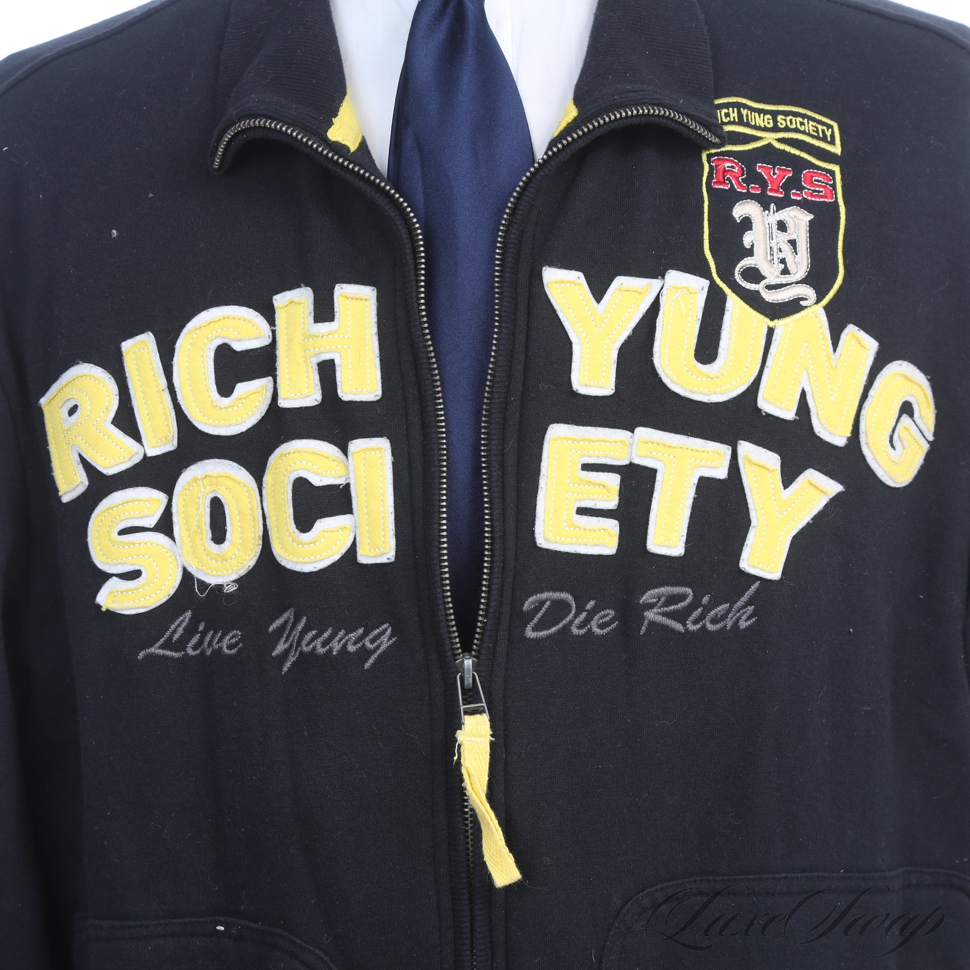 MODERN MENS BLACK RICH YUNG SOCIETY LIVE YUNG DIE RICH LOGO FESTOONED ...