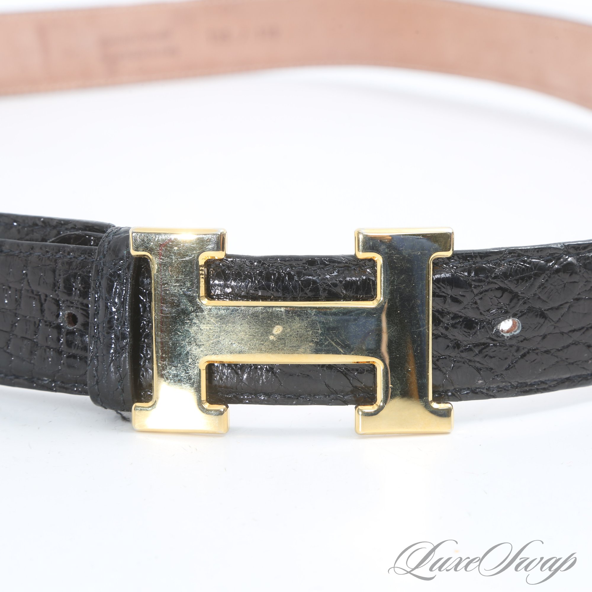 VERY EXPENSIVE AND NEAR MINT MENS GENUINE CROCODILE EXOTIC SKIN GOLD H ...