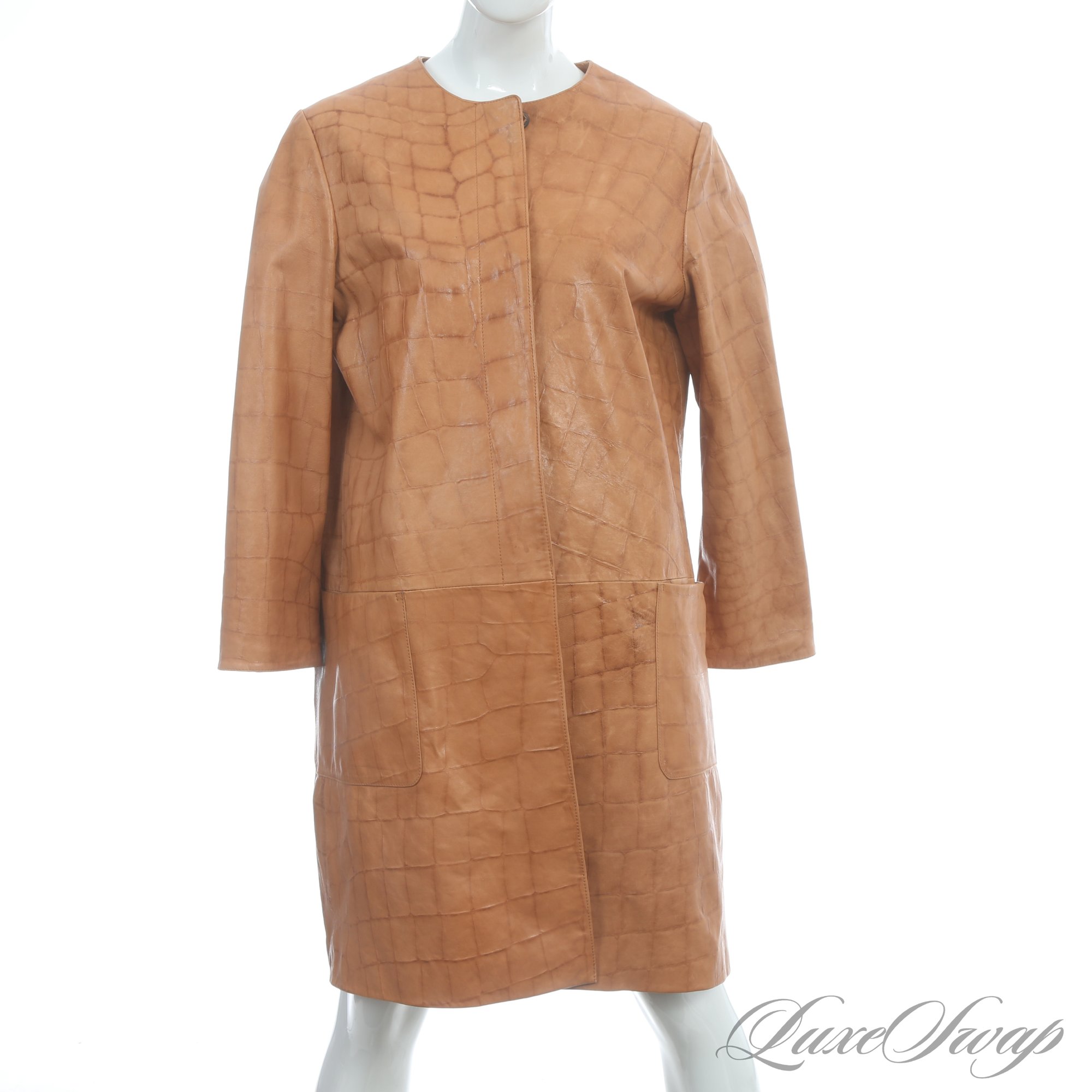 MINT CONDITION DAWN LEVY CAMEL TAN NAPPA LEATHER ALLIGATOR CROCODILE ...