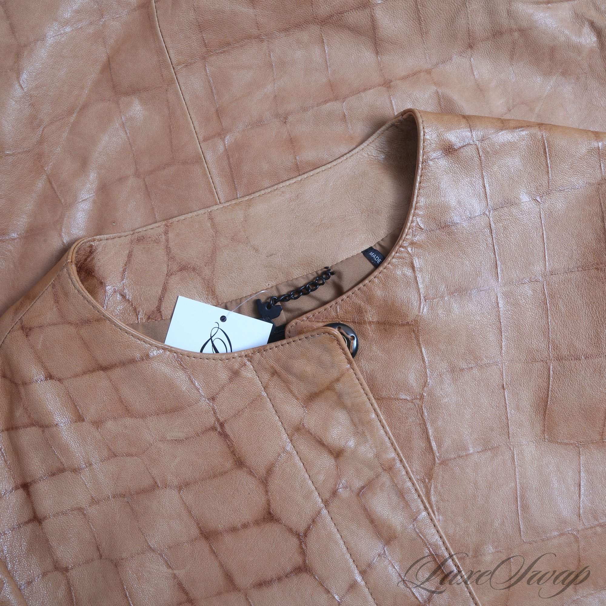 MINT CONDITION DAWN LEVY CAMEL TAN NAPPA LEATHER ALLIGATOR CROCODILE ...