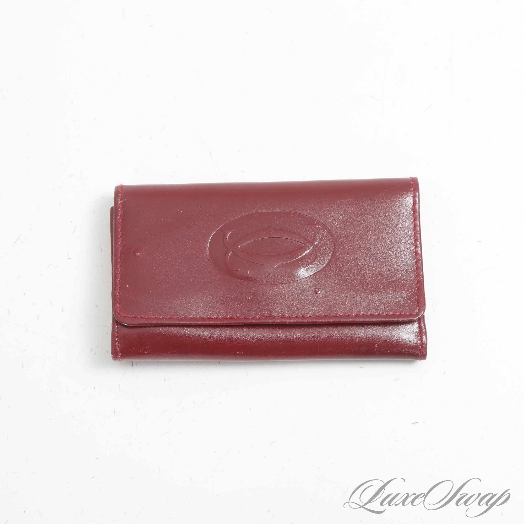 VINTAGE 1980S CARTIER PARIS SIGNATURE MAROON EMBOSSED CC MONOGRAM ...
