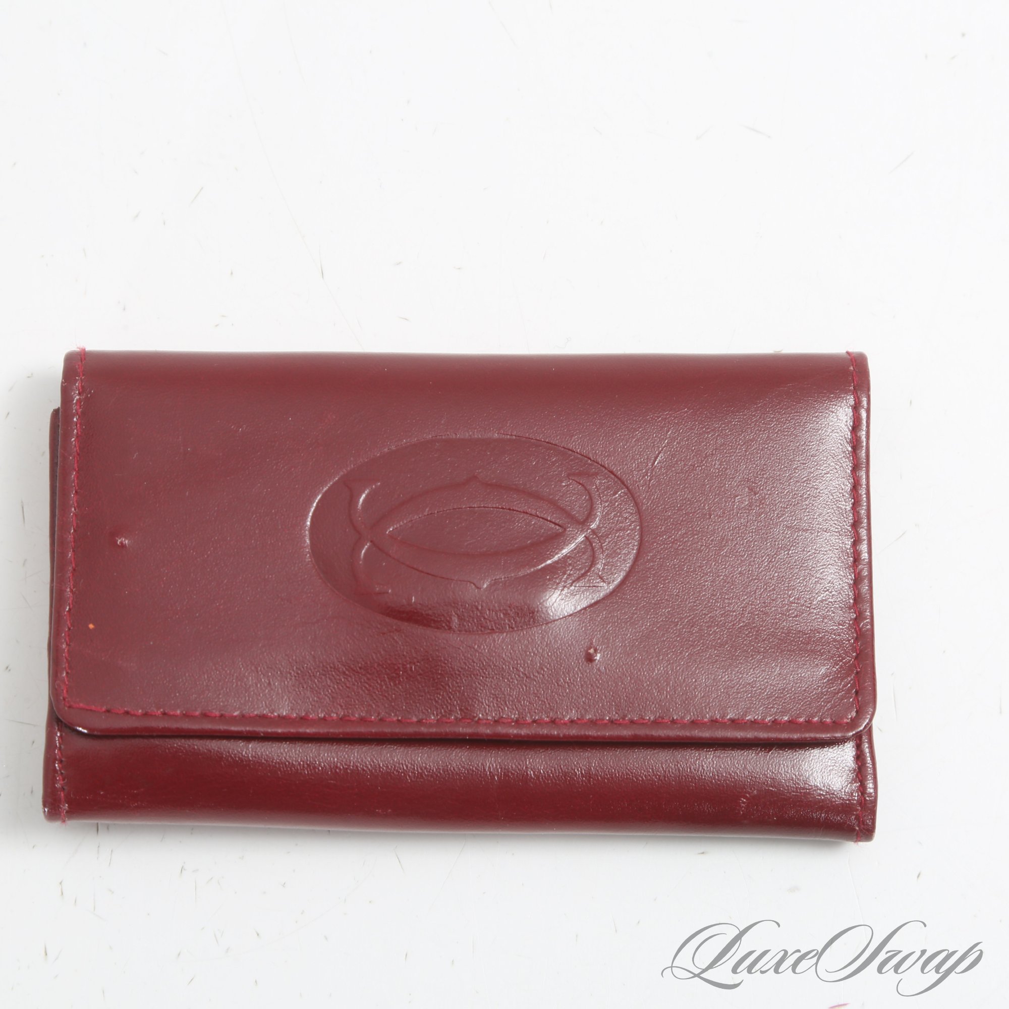 VINTAGE 1980S CARTIER PARIS SIGNATURE MAROON EMBOSSED CC MONOGRAM ...