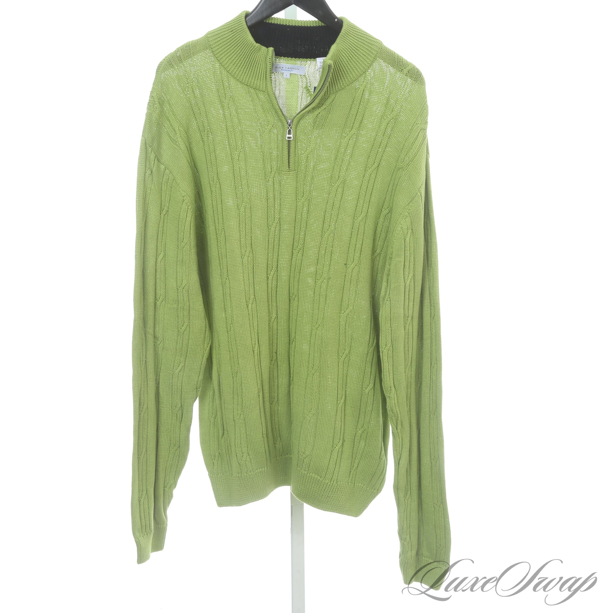 EXPENSIVE BRAND NEW WITH TAGS MENS ALEX CANNON BRIGHT GREEN CABLEKNIT 1 ...