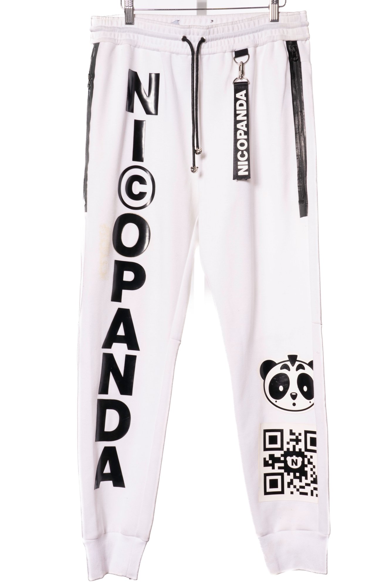 YES PLEASE! NICOPANDA WHITE GRAPHIC PRINT JOGGERS WITH TAG DETAIL AND ...