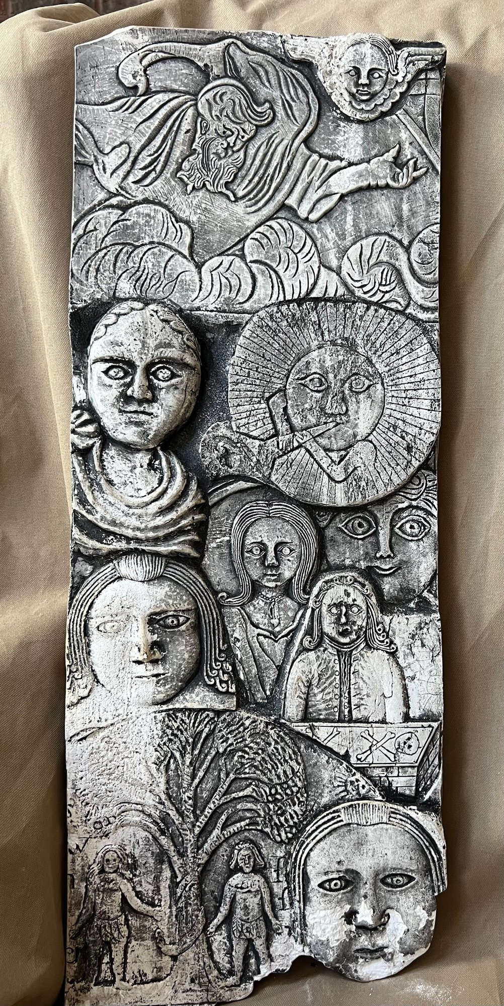 Macabre Slab Plaster Cast 22" X 8.5" Ghoulish Faces Adam & Eve Skeleton ...