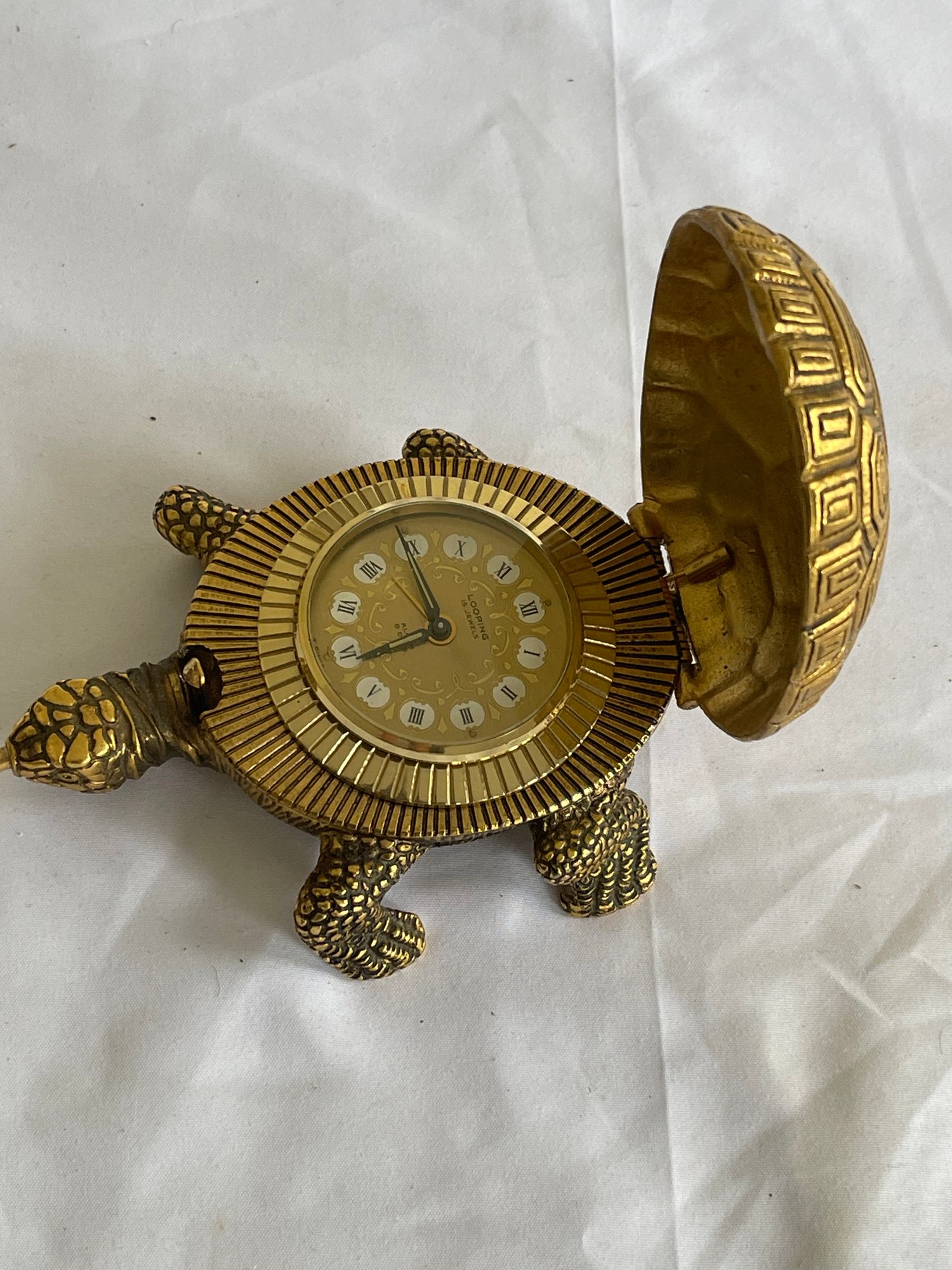 Vintage Swiss Looping Gold Tone Metal Turtle Tortoise Ornament 8Day ...