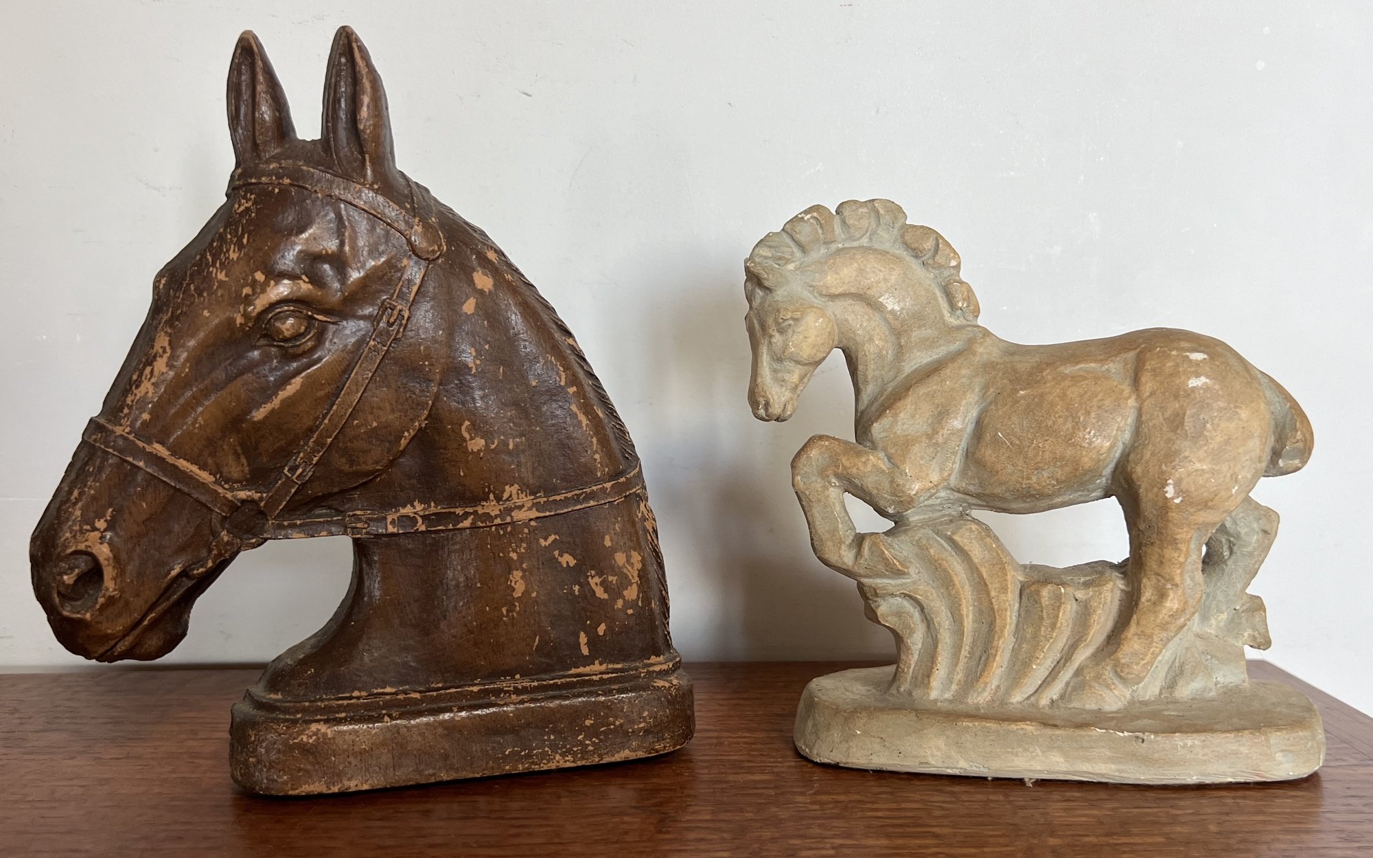 Pair Of Vintage Horse Items - Small Stone Horse Figure 5" Across ...