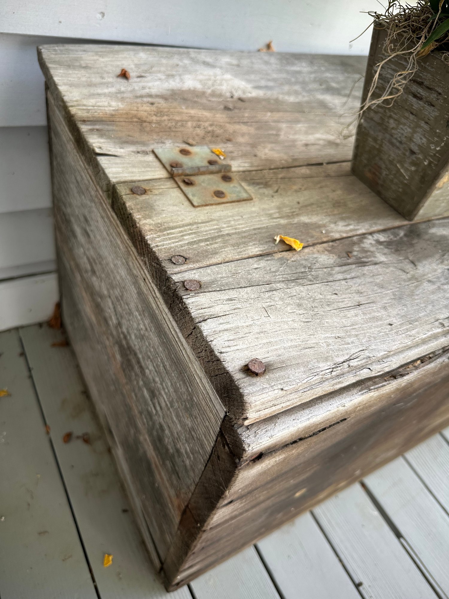 Fabulously Weathered Wood Antique Toy Chest With Charming Flowers In ...